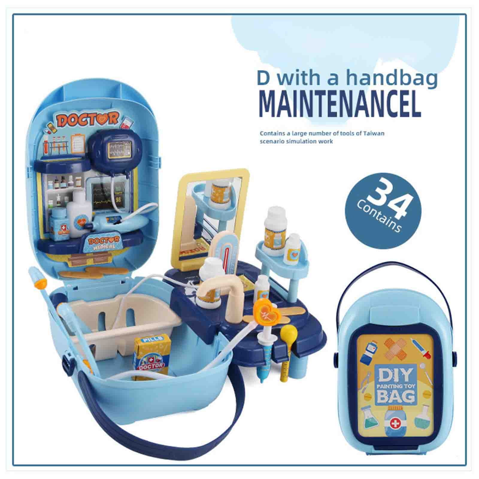 Toys Suitcase Play Set – Tableware & Makeup Pretend Play Box with DIY ...