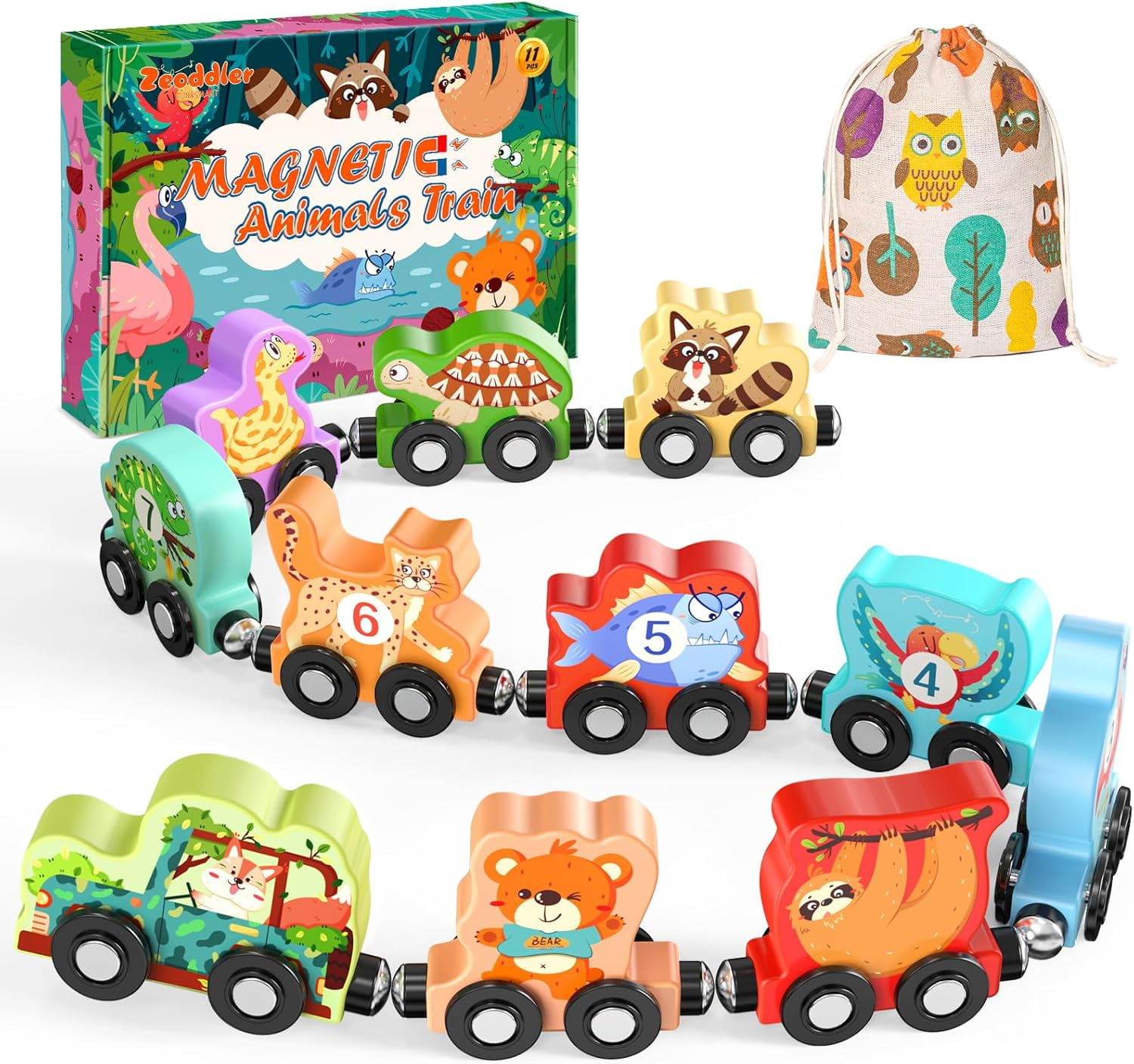 Toys for Toddlers, 11 Magnetic Wooden Animals Train Set, Montessori ...