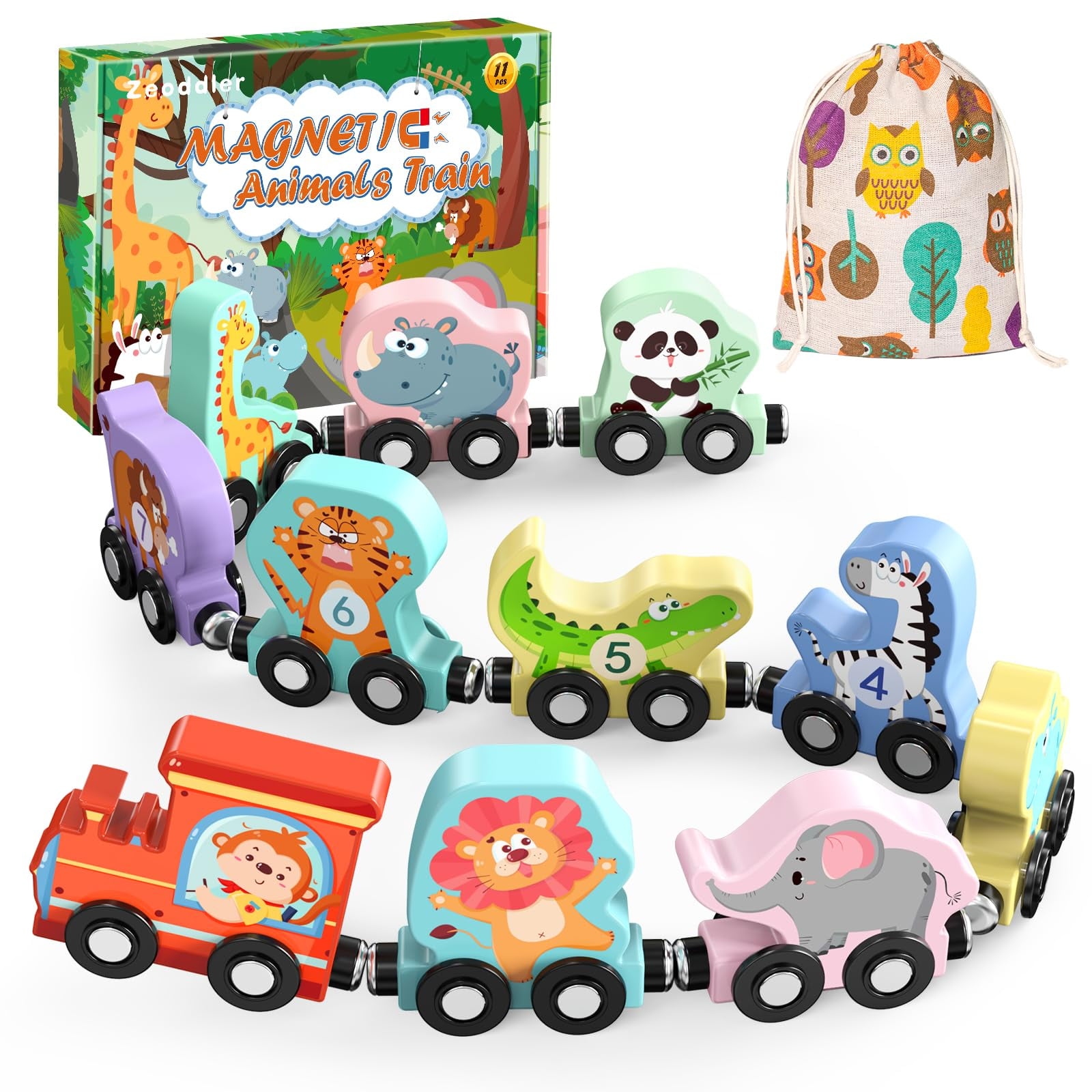 Toys For Toddlers, 11 Magnetic Wooden Animals Train Set, Montessori ...