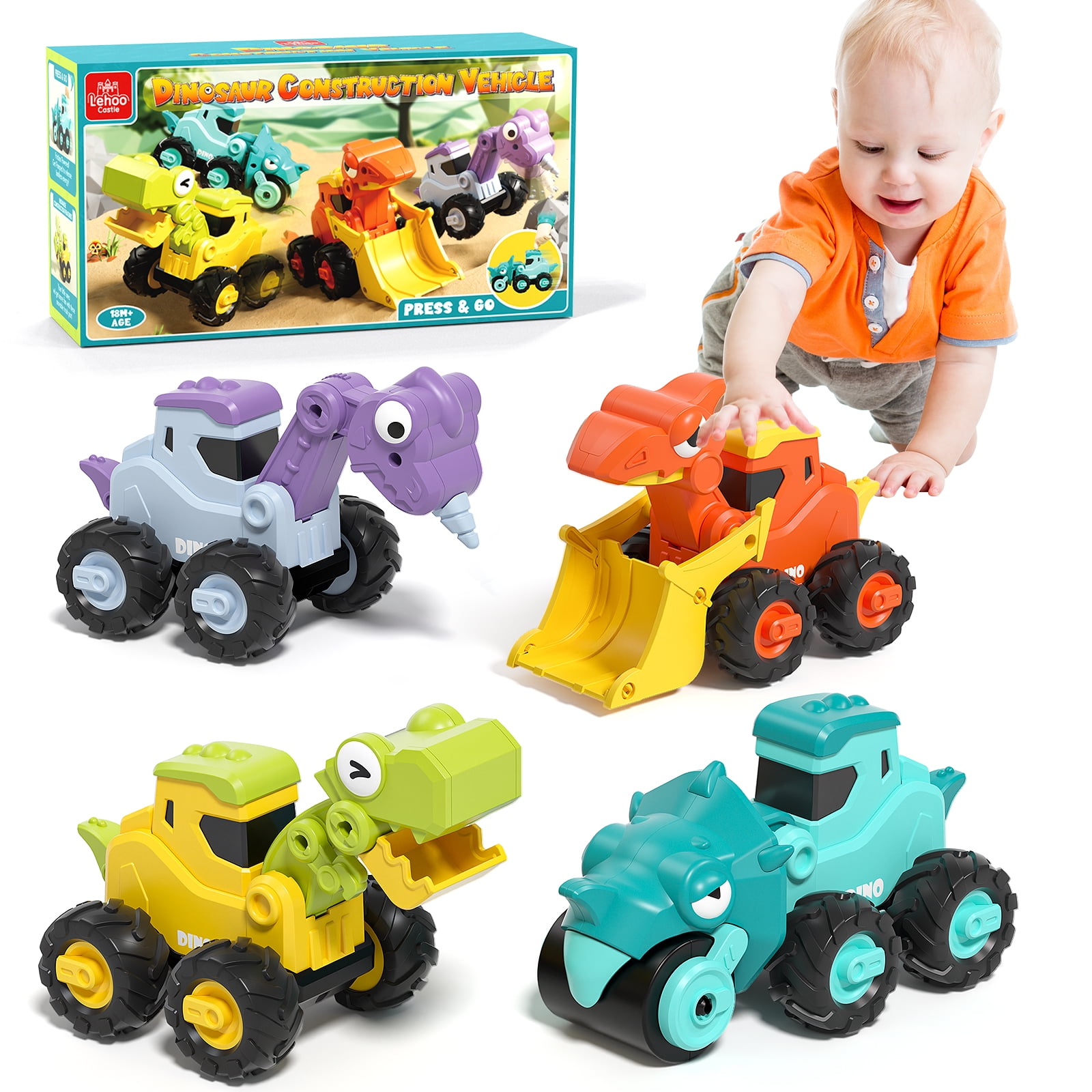 Toys for 1 2 3 Year Old Boy Girl, Construction Vehicle Dinosaur Toy ...