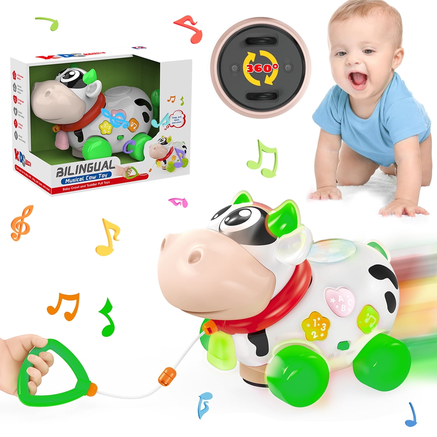 Toddler Toys, Baby Toys 6-12 Months, Musical Cow Crawling Infant Toy ...