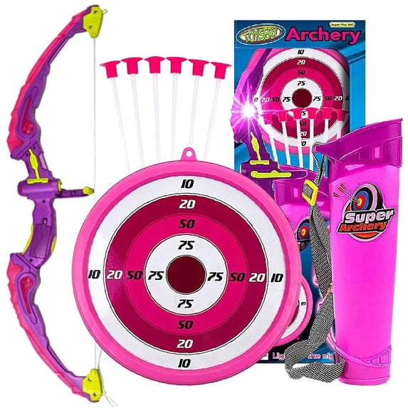 Toysery Dark Pink Archery Set with LED Flash Lights, Suction Cup Arrows ...