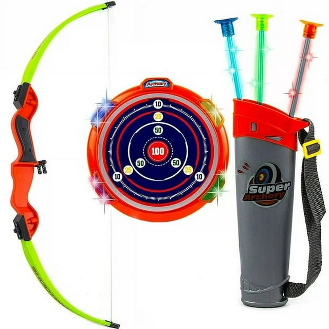 Toysery Kids Archery Bow and Arrow Toy Set with LED Lights and Sounds ...