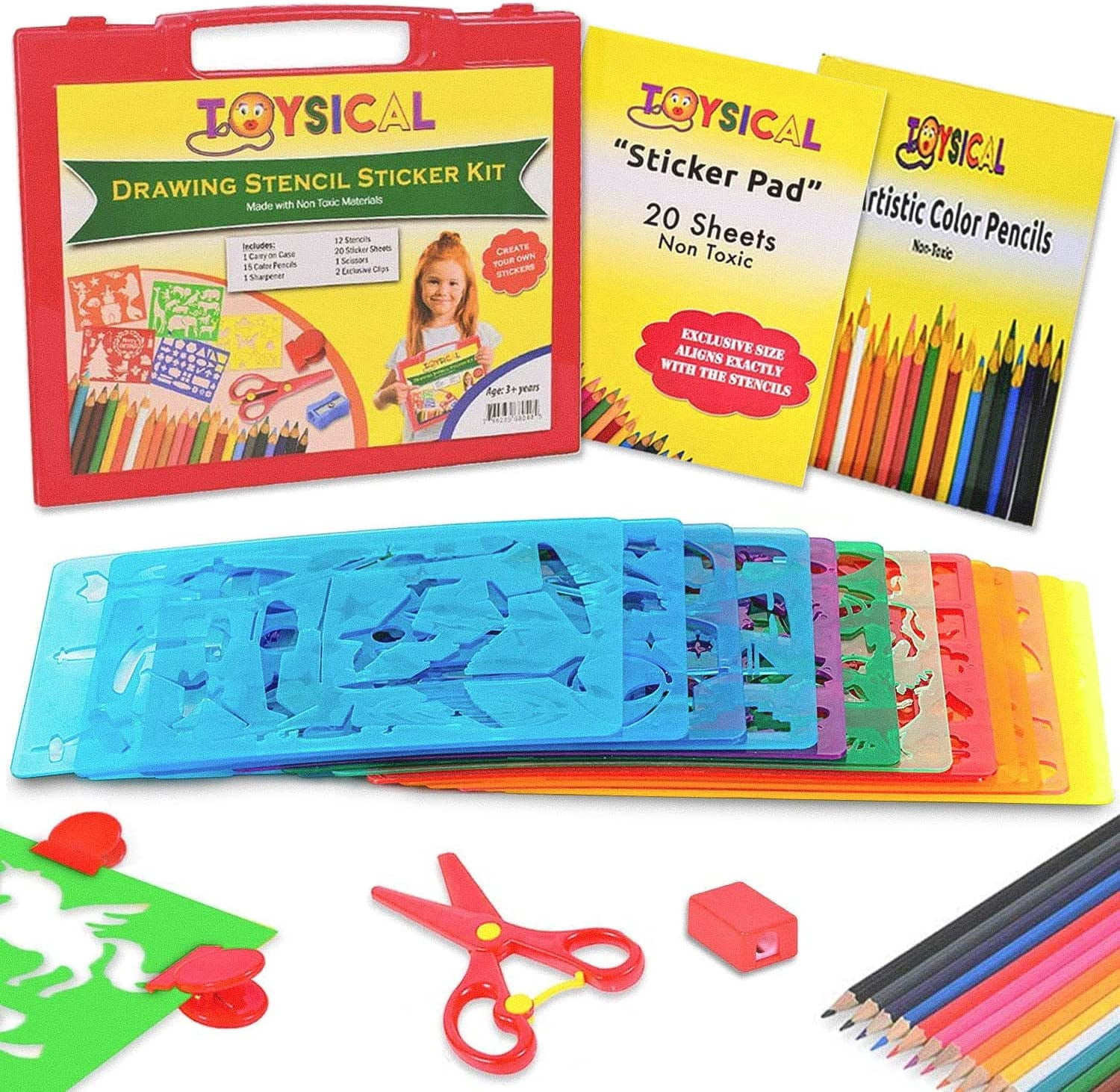 Toysical Kids Stencils Sticker Set, 52 Pc Drawing Art Crafts Kit ...