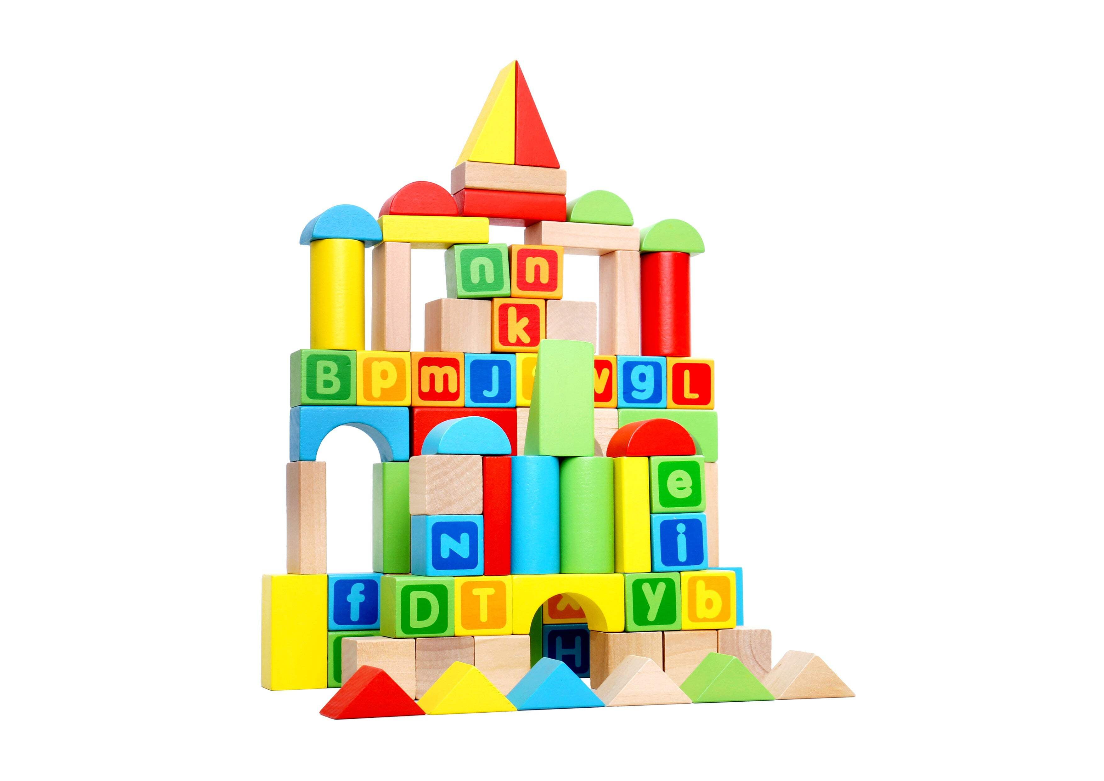 Toyster’s 80-Piece Wooden Colorful Classic Building Blocks - Walmart.com