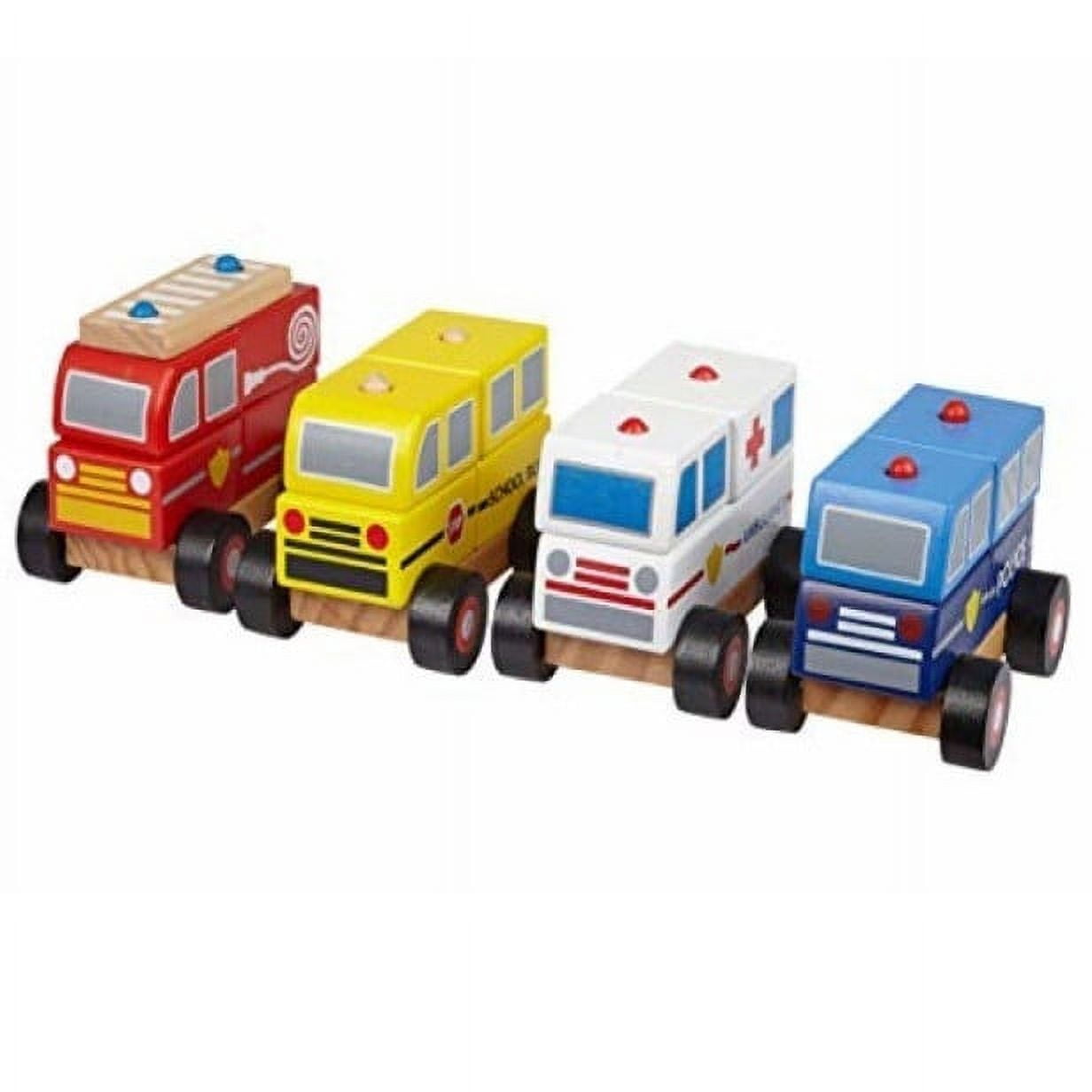 Toysters Wooden Ambulance, Police Car, Firetruck & School bus Building ...