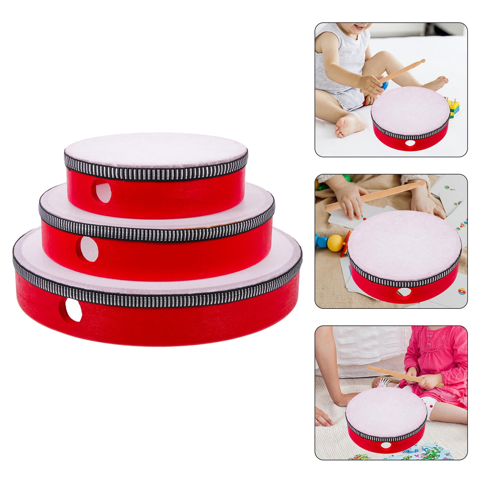 Toyvian Hand Shaken Tambourine Red Wood 3Pcs - Walmart.com