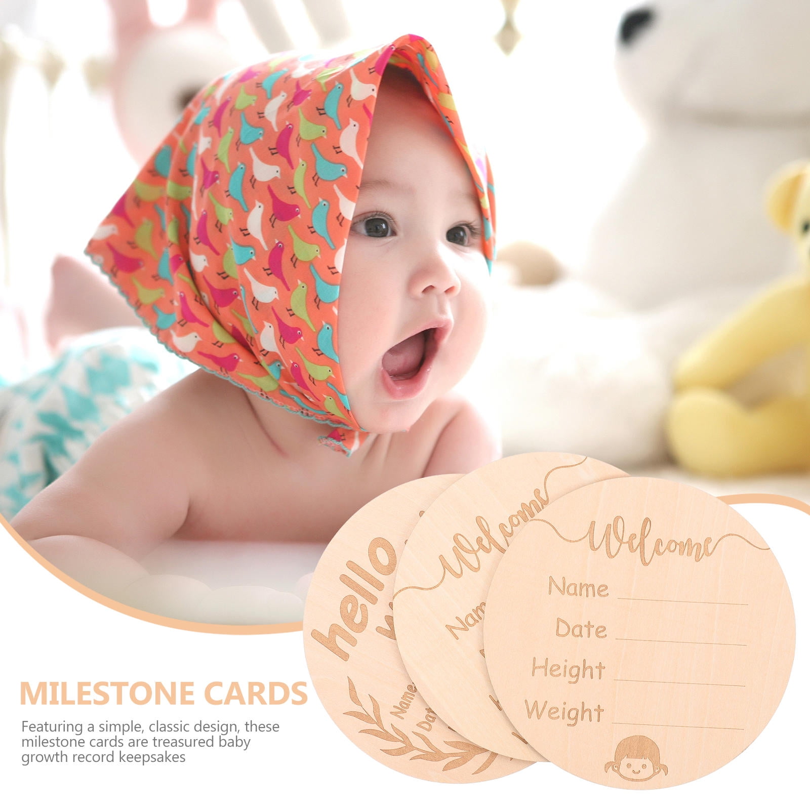 Toyvian 3-Piece Baby Growth Cards Wooden Khaki Set for Newborn Photo ...