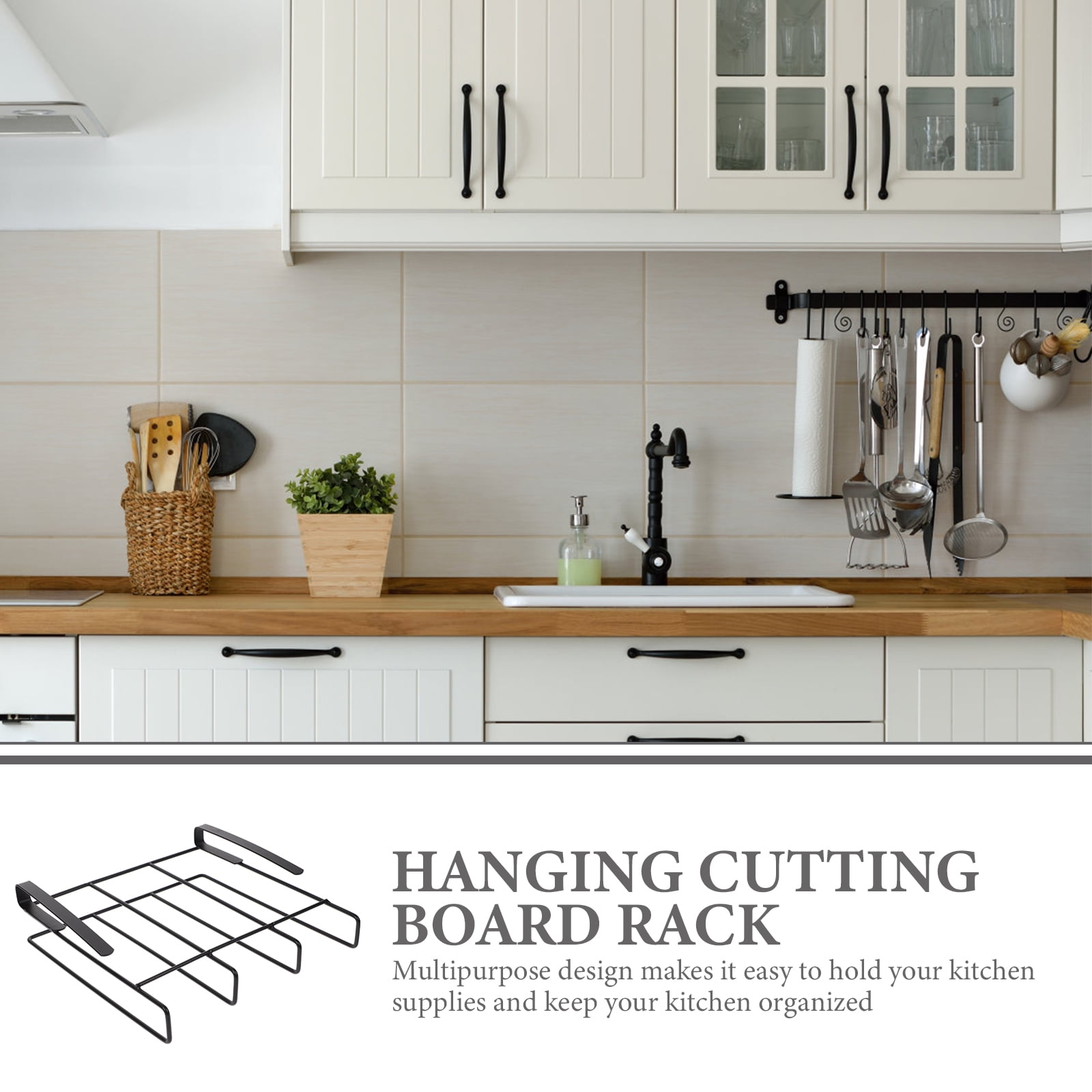 Toyvian Under Cabinet Black Cutting Board Holder with Multi Use Kitchen ...