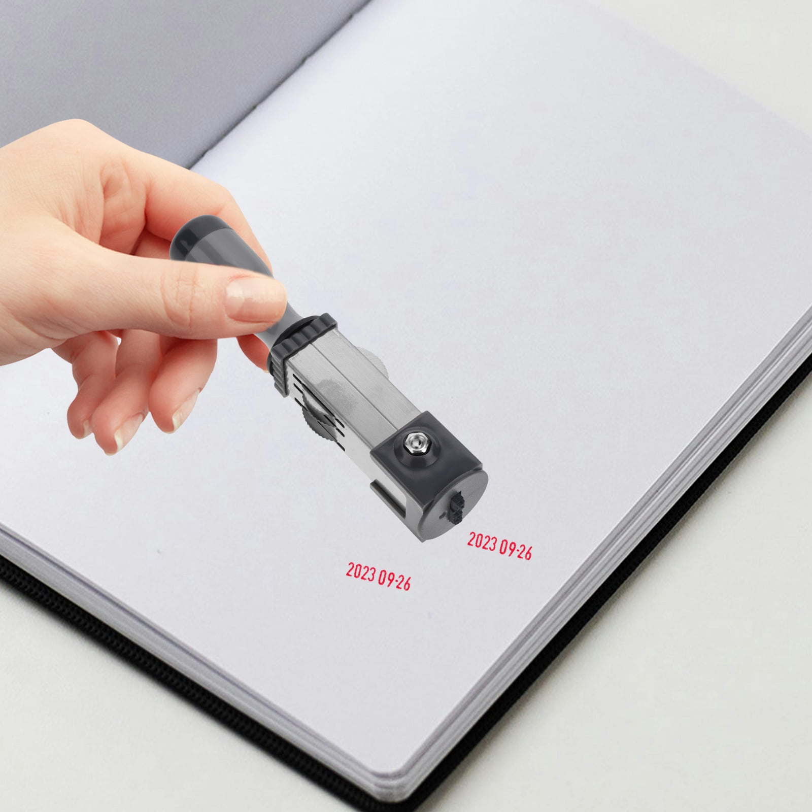 Toyvian Rubber Date Stamp Hand Held Silver PP For Office Workers 1Pcs ...