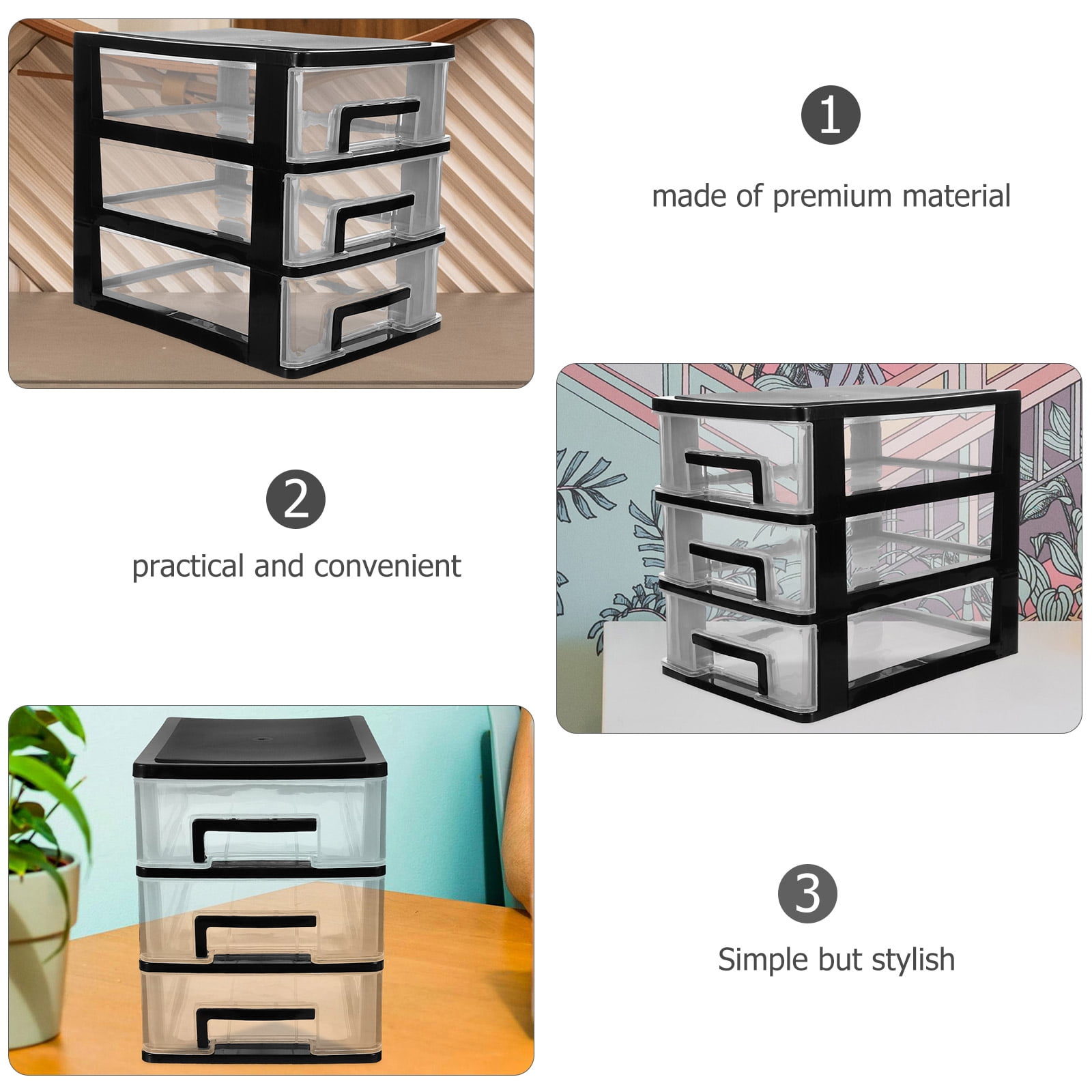 Toyvian Three-layer Plastic Drawer Type Closet Portable Storage Cabinet ...