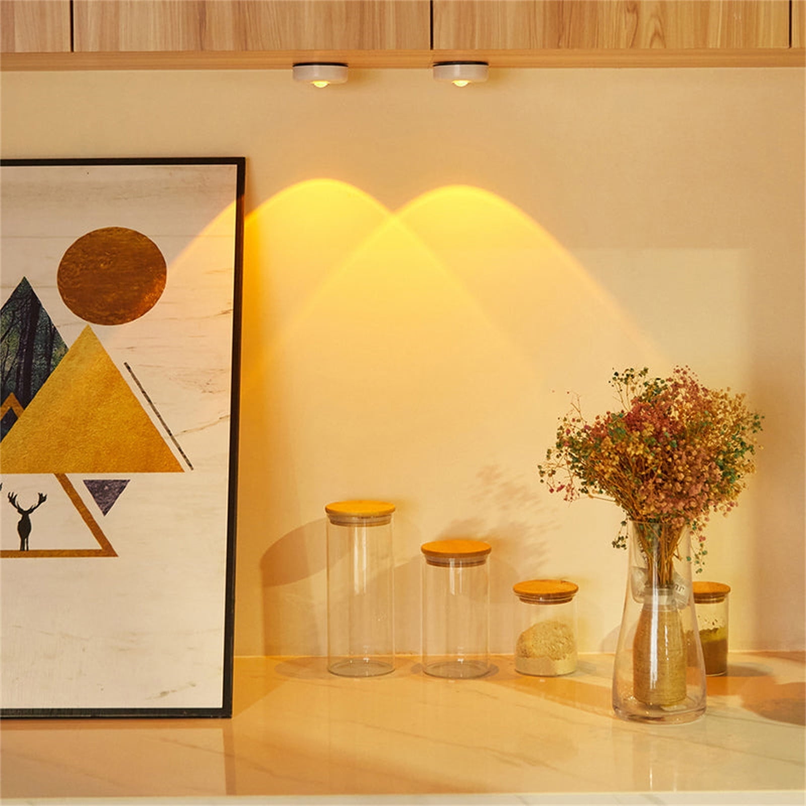 TozuoyouZ 2 Pack Twilight Orange Night Lights, Adhesive Cabinet Lamps ...