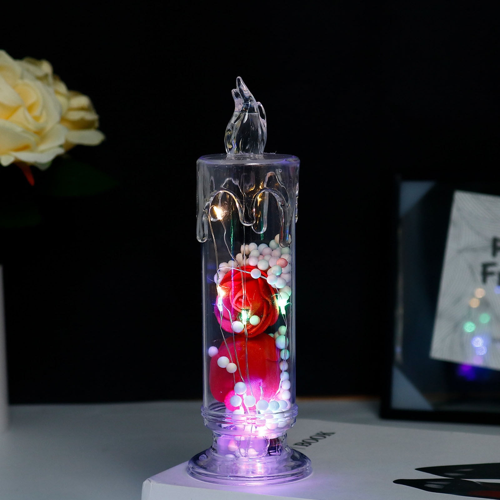 TozuoyouZ Clear Rose Electronic Candle Lamp, LED Flickering Flame Night ...