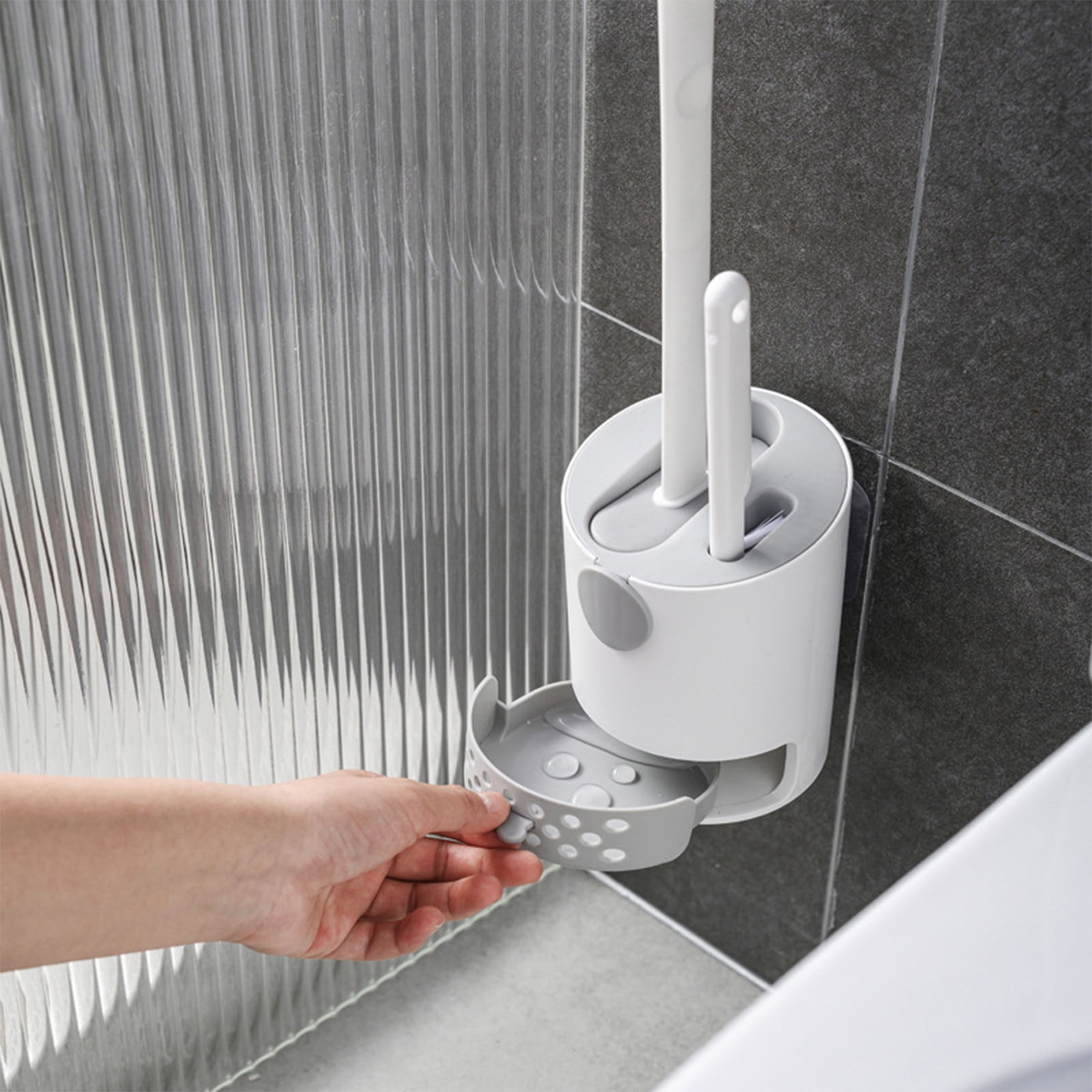TozuoyouZ Light Gray Slim Wall Mount Toilet Brush, Dense TPR Bristles ...