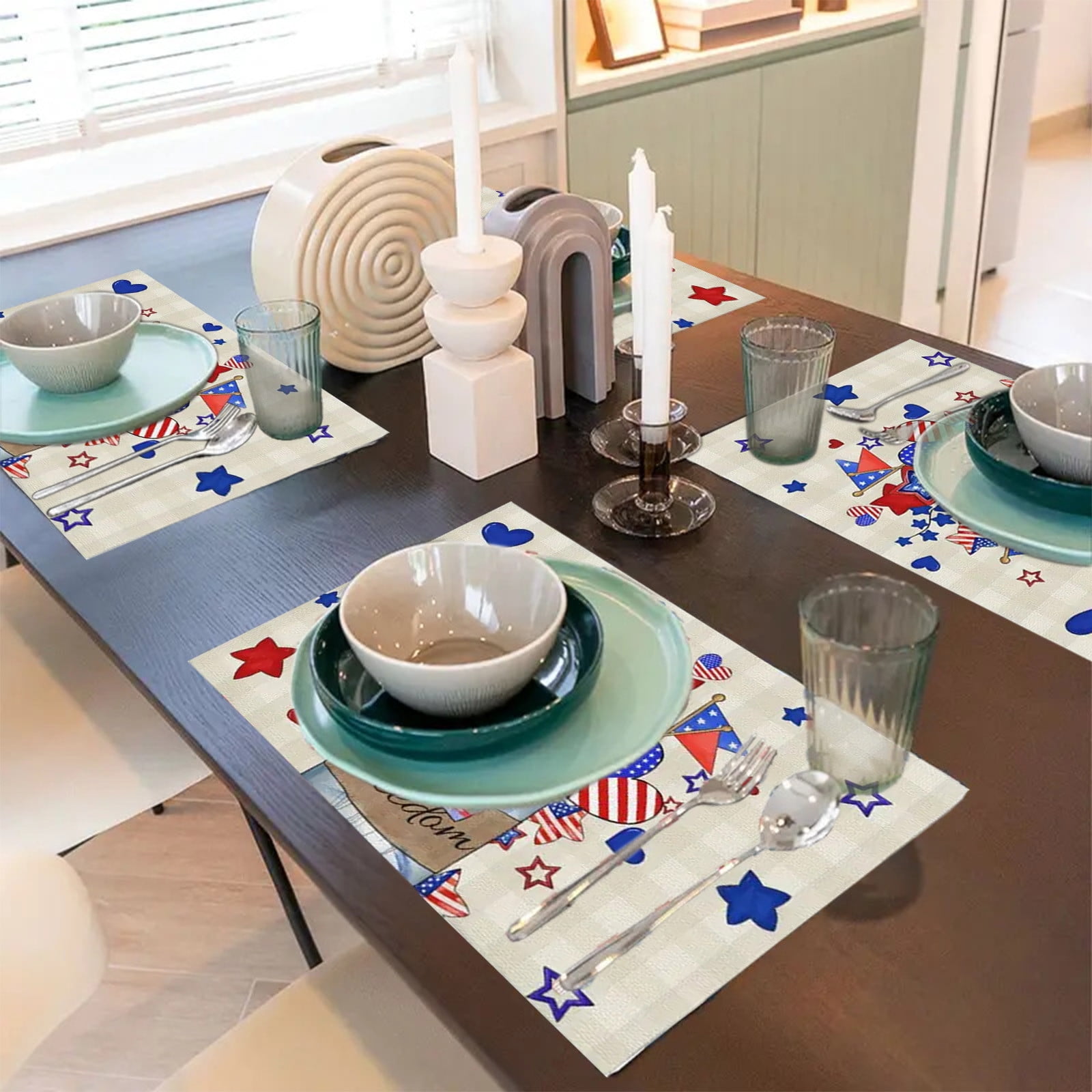 TozuoyouZ Set of 4 Independence Day Linen Placemats A, Festive Printed ...