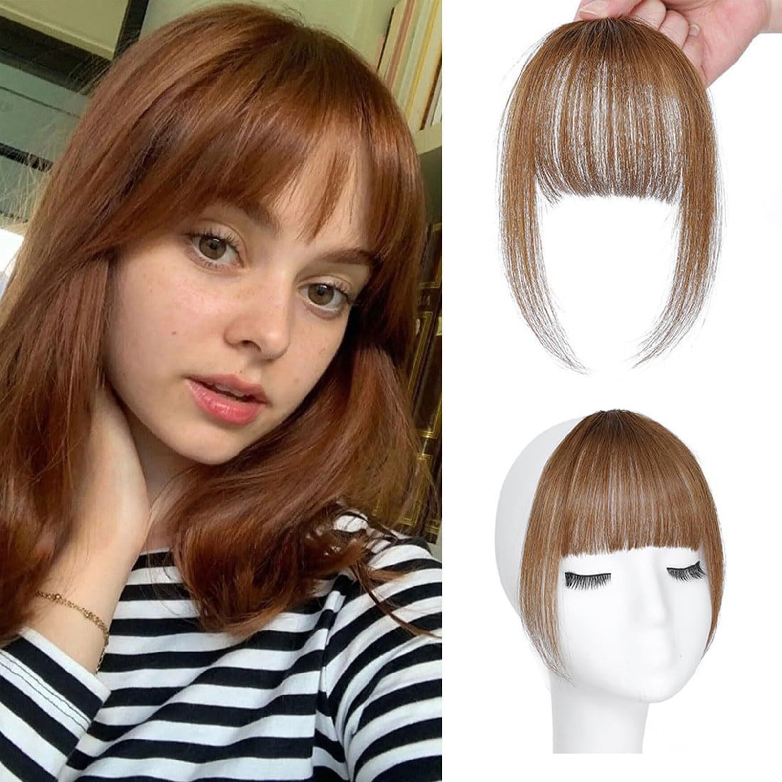 Tozuoyouz Clip In Bangs All Real Hair Semi-Hand-Woven Brown Black Bangs ...