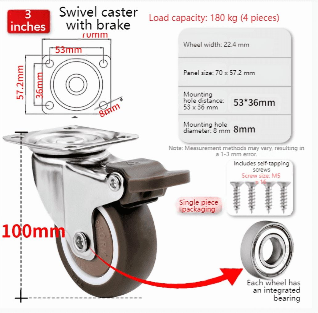 Tpe Rubber Silent Casters Furniture Wheels Swivel Brake Directional For ...
