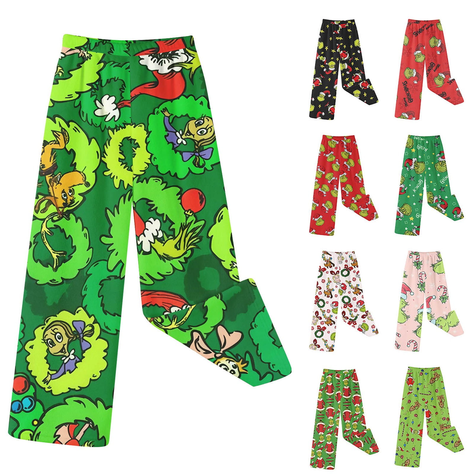 Tplvbz Boys Girls Flannel Grinch Christmas Pajama Pants Holiday Elastic ...