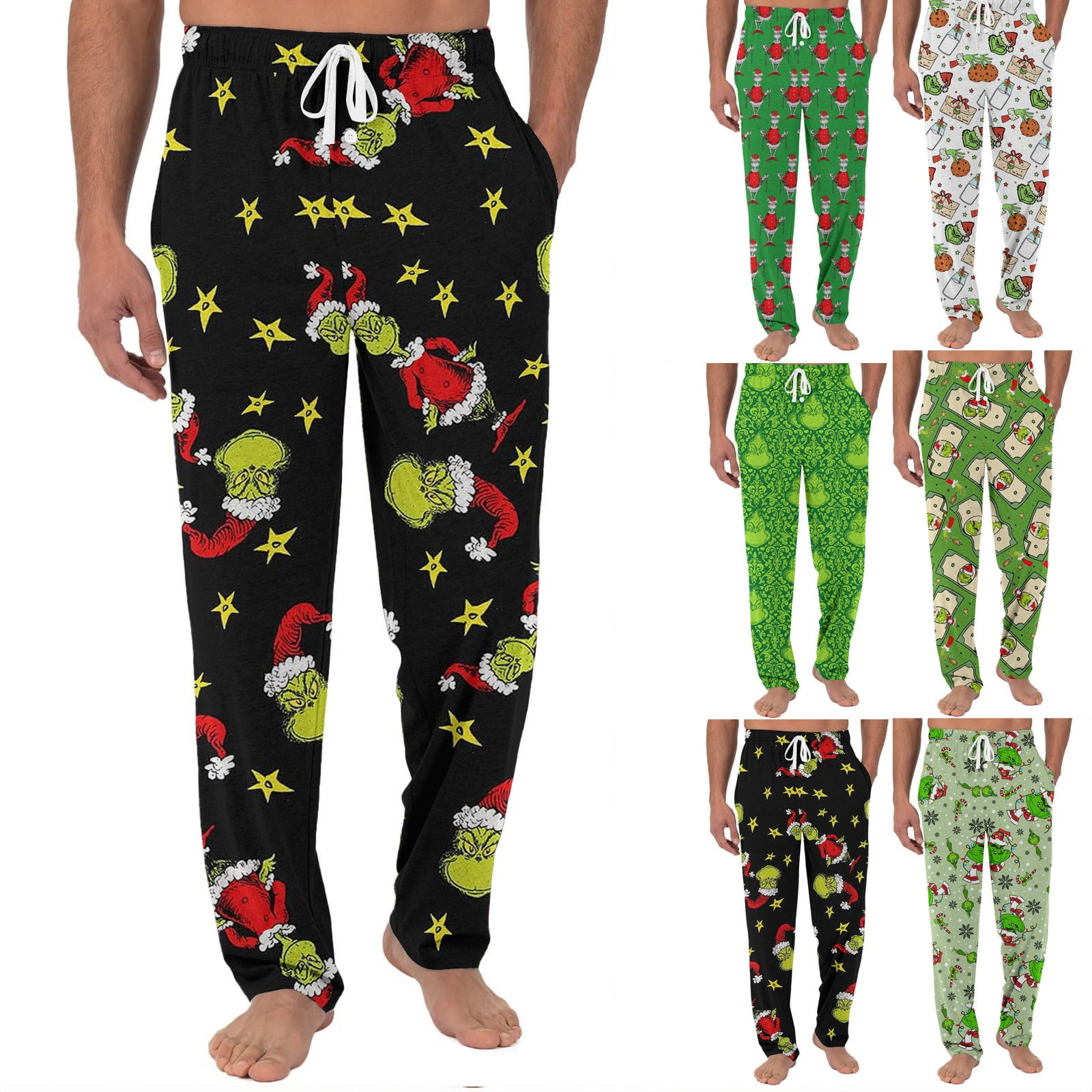Tplvbz Christmas Mens Pajama Pants Grinch Holiday Elastic Waist Cute ...