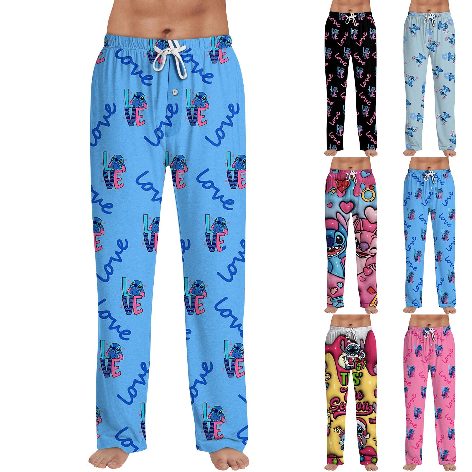 Tplvbz Mens Stitch Pajama Pants Holiday Elastic Waist Cute Stitch Mens ...