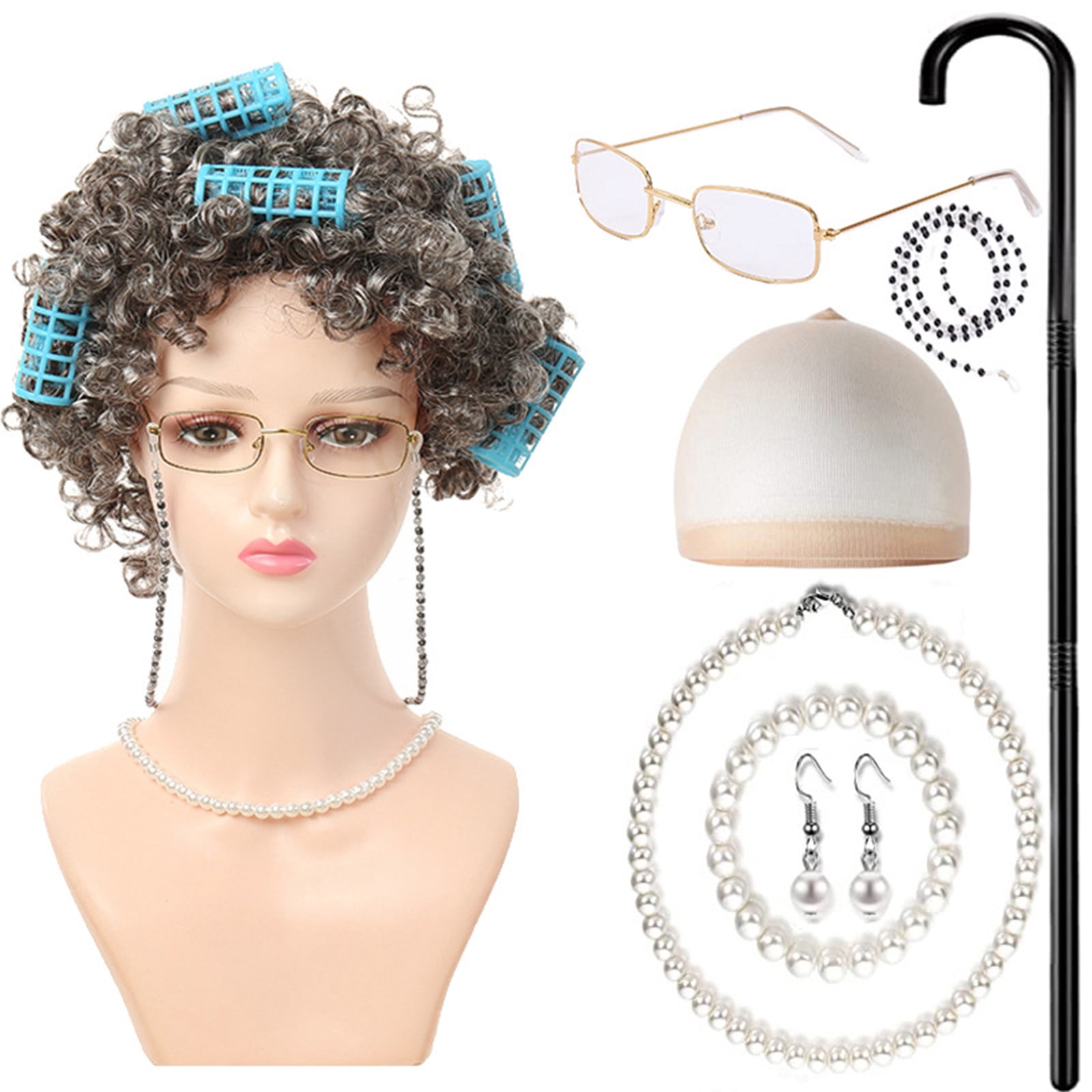 Tplvbz Old Lady Costume for Kids, 100 Days of School Granny Outfit Kit ...