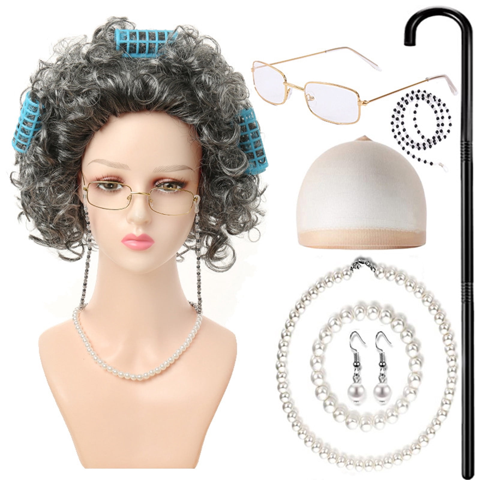 Tplvbz Old Lady Costume for Kids, 100 Days of School Granny Outfit Kit ...