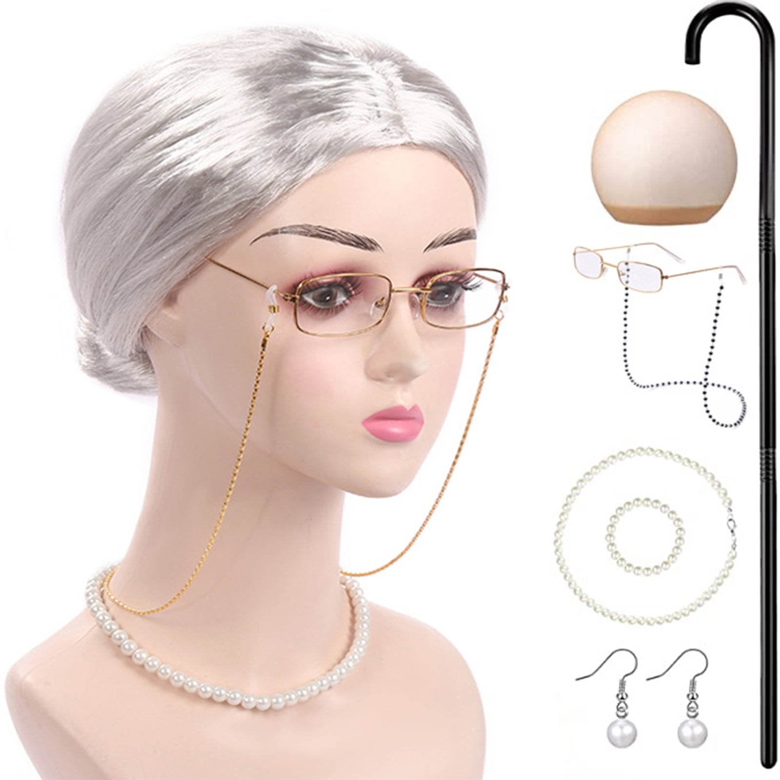 Tplvbz Old Lady Costume for Kids, 100 Days of School Granny Outfit Kit ...