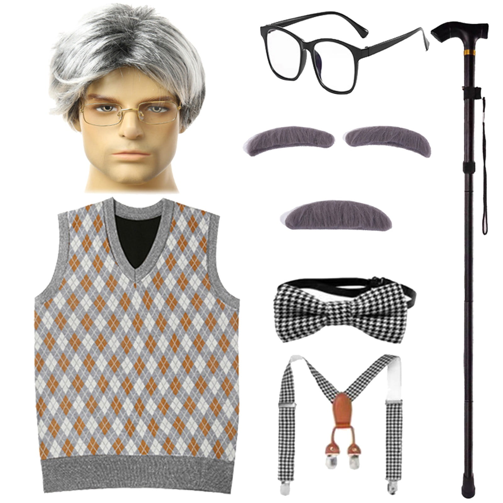 Tplvbz Old Man Costume for Kids,100 Days of School Costume for Kids,Old ...