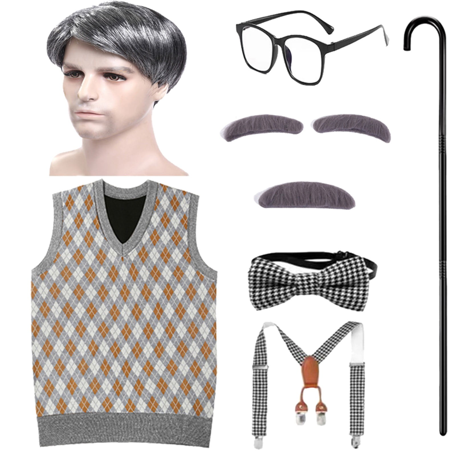 Tplvbz Old Man Costume for Kids,100 Days of School Costume for Kids,Old ...