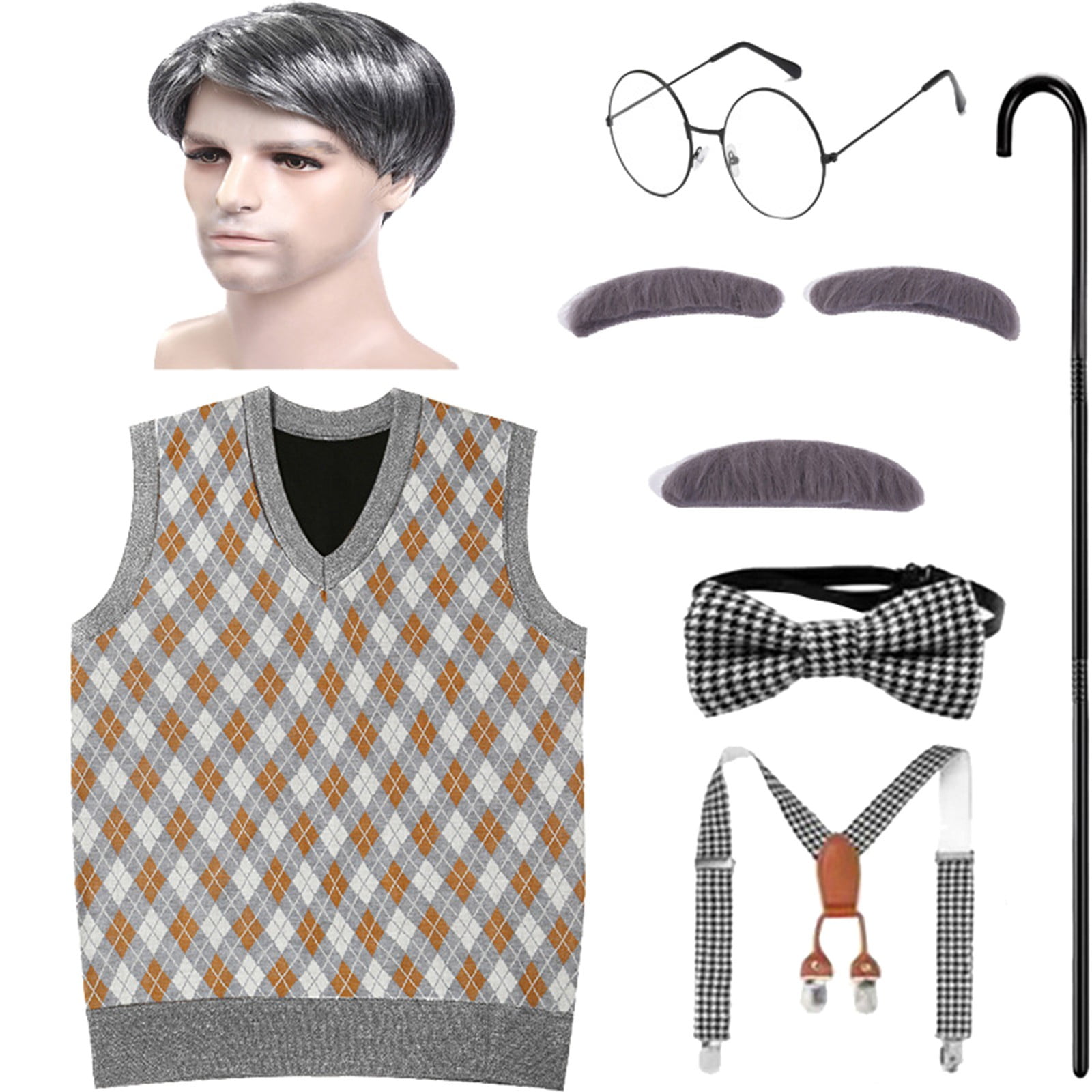 Tplvbz Old Man Costume for Kids,100 Days of School Costume for Kids,Old ...