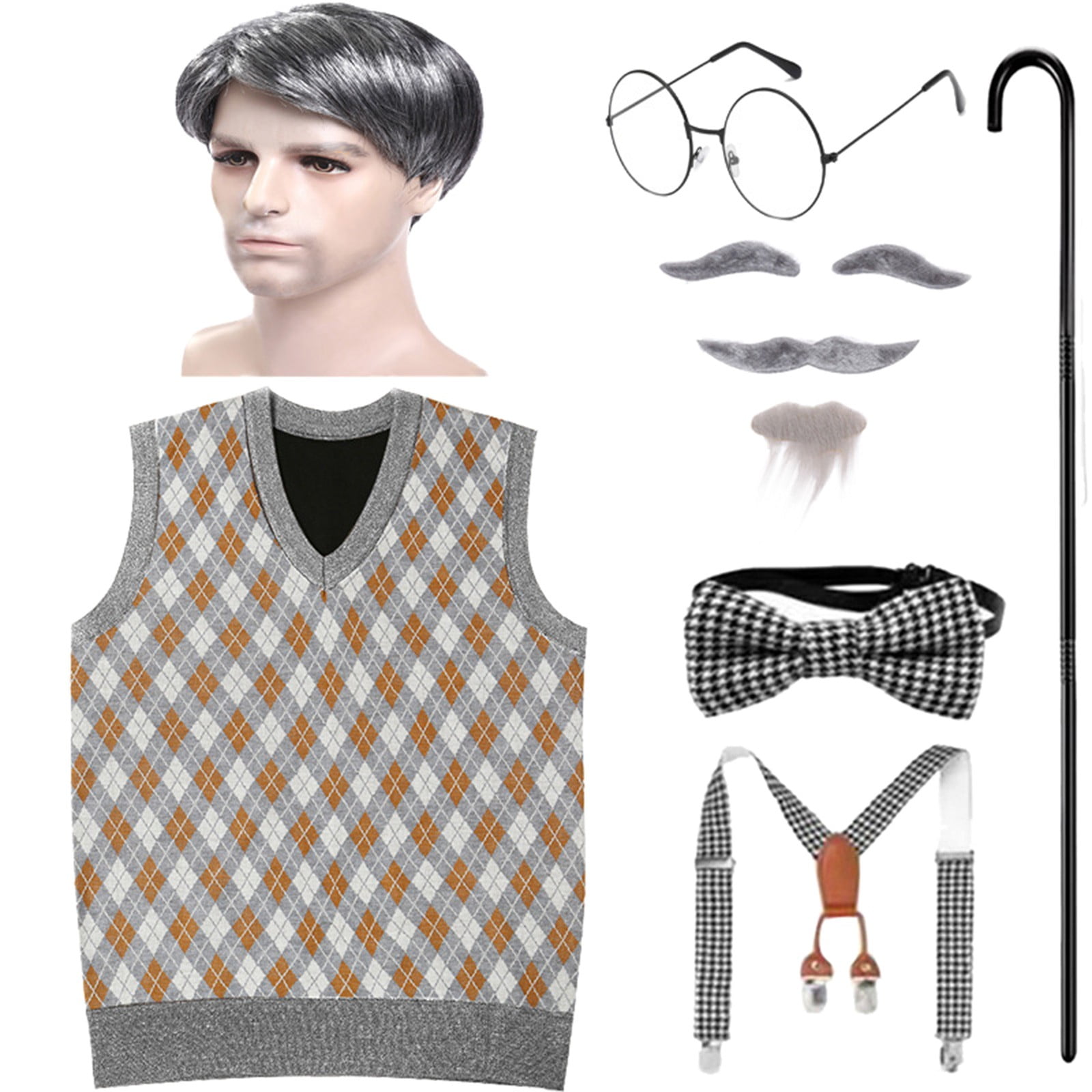 Tplvbz Old Man Costume for Kids,100 Days of School Costume for Kids,Old ...