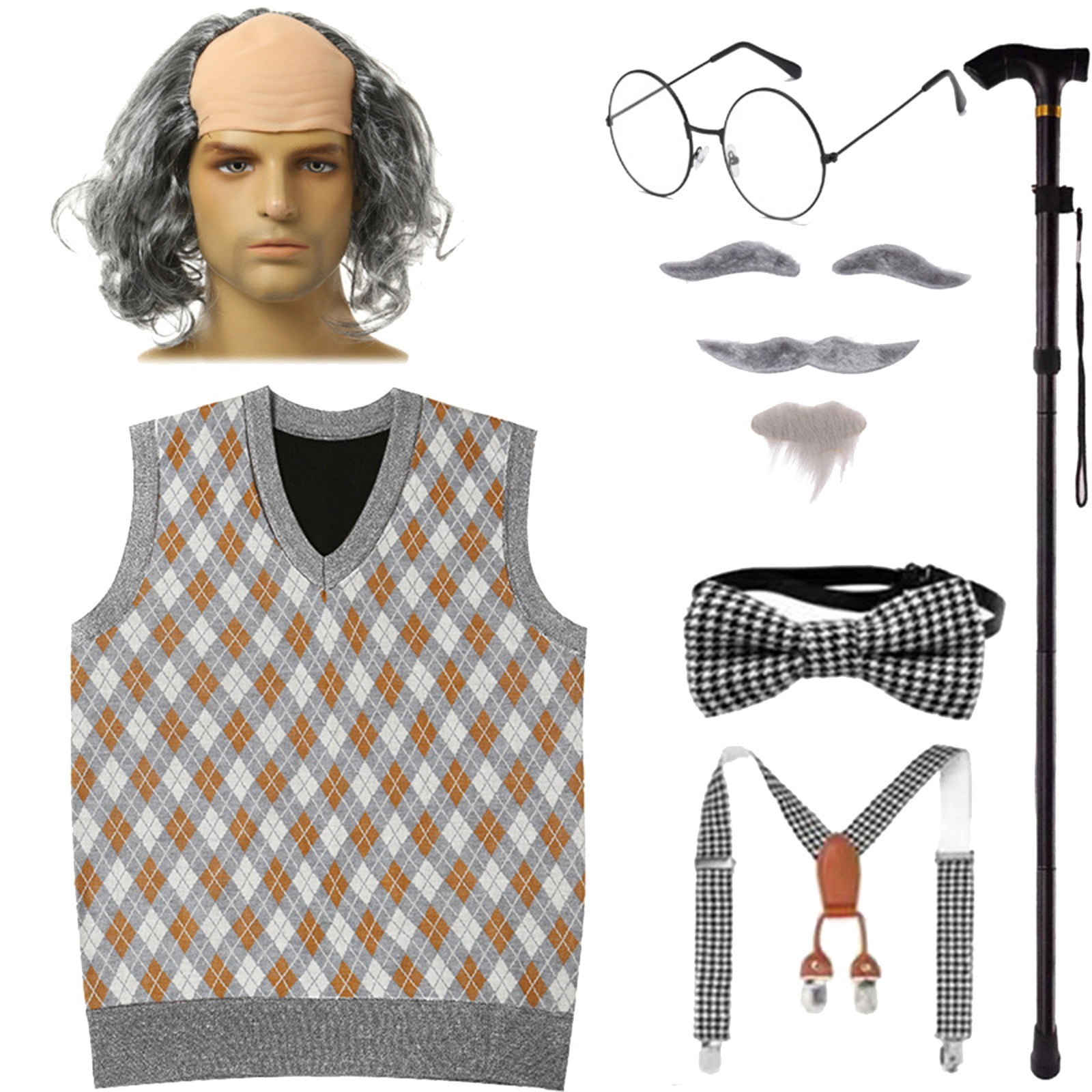 Tplvbz Old Man Costume for Kids,100 Days of School Costume for Kids,Old ...