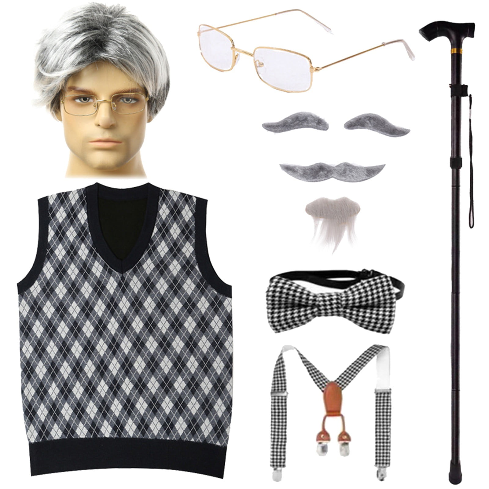 Tplvbz Old Man Costume for Kids,100 Days of School Costume for Kids,Old ...