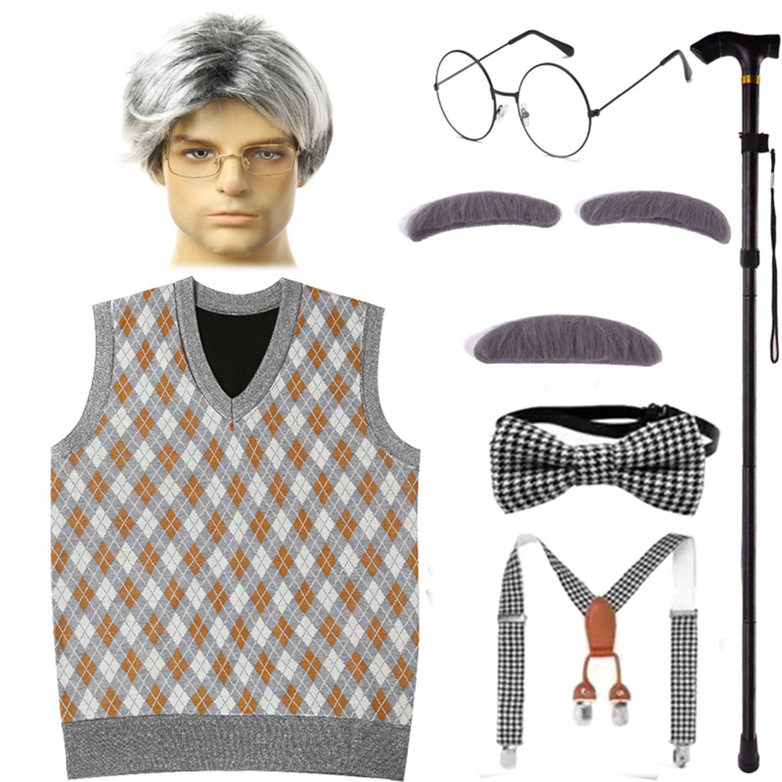 Tplvbz Old Man Costume for Kids,100 Days of School Costume for Kids,Old ...