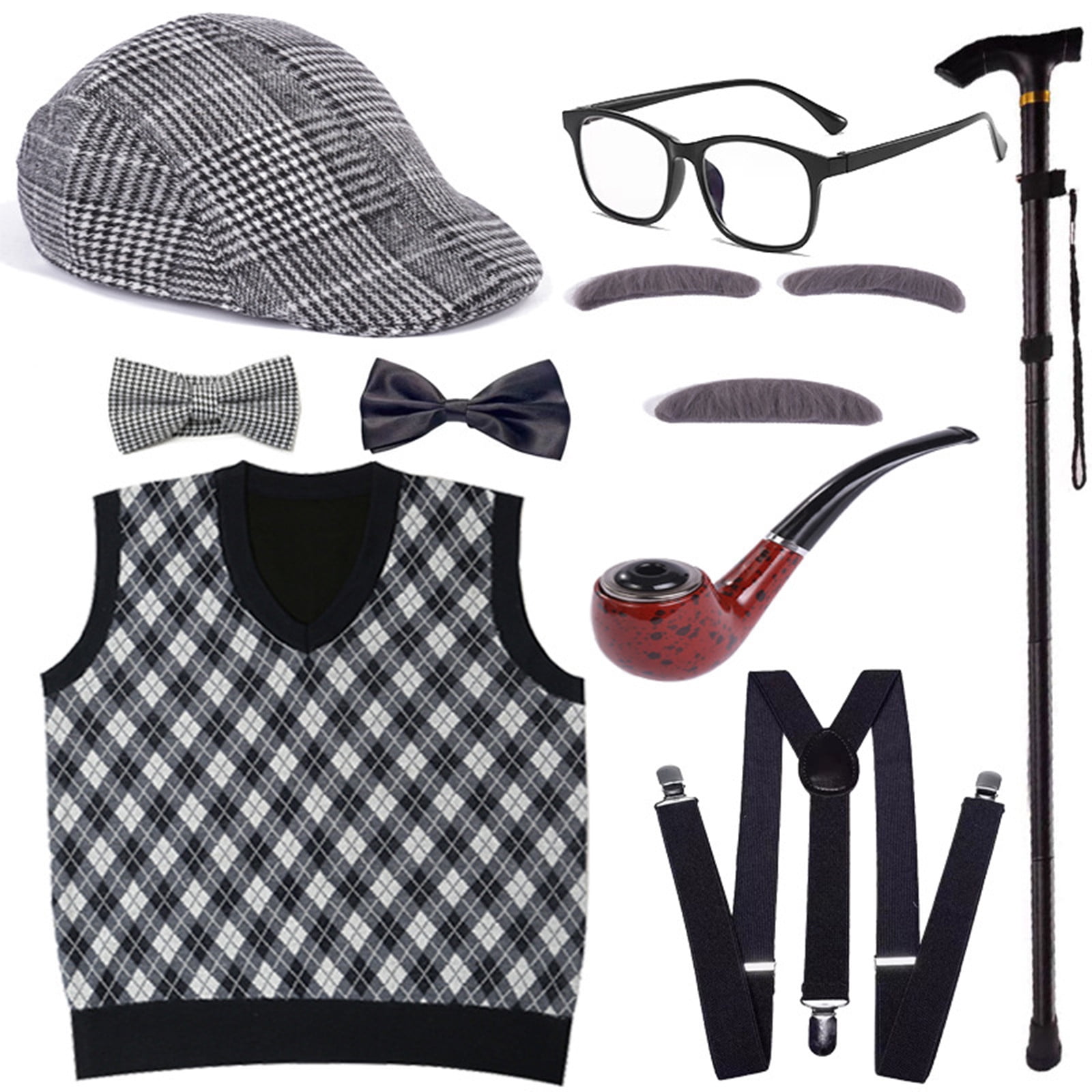 Tplvbz Old Man Costume for Kids,100 Days of School Costume for Kids,Old ...