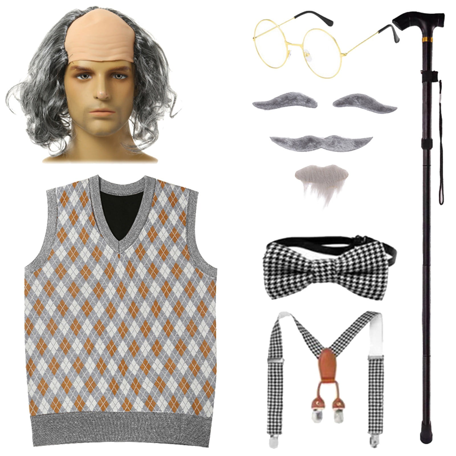 Tplvbz Old Man Costume for Kids,100 Days of School Costume for Kids,Old ...