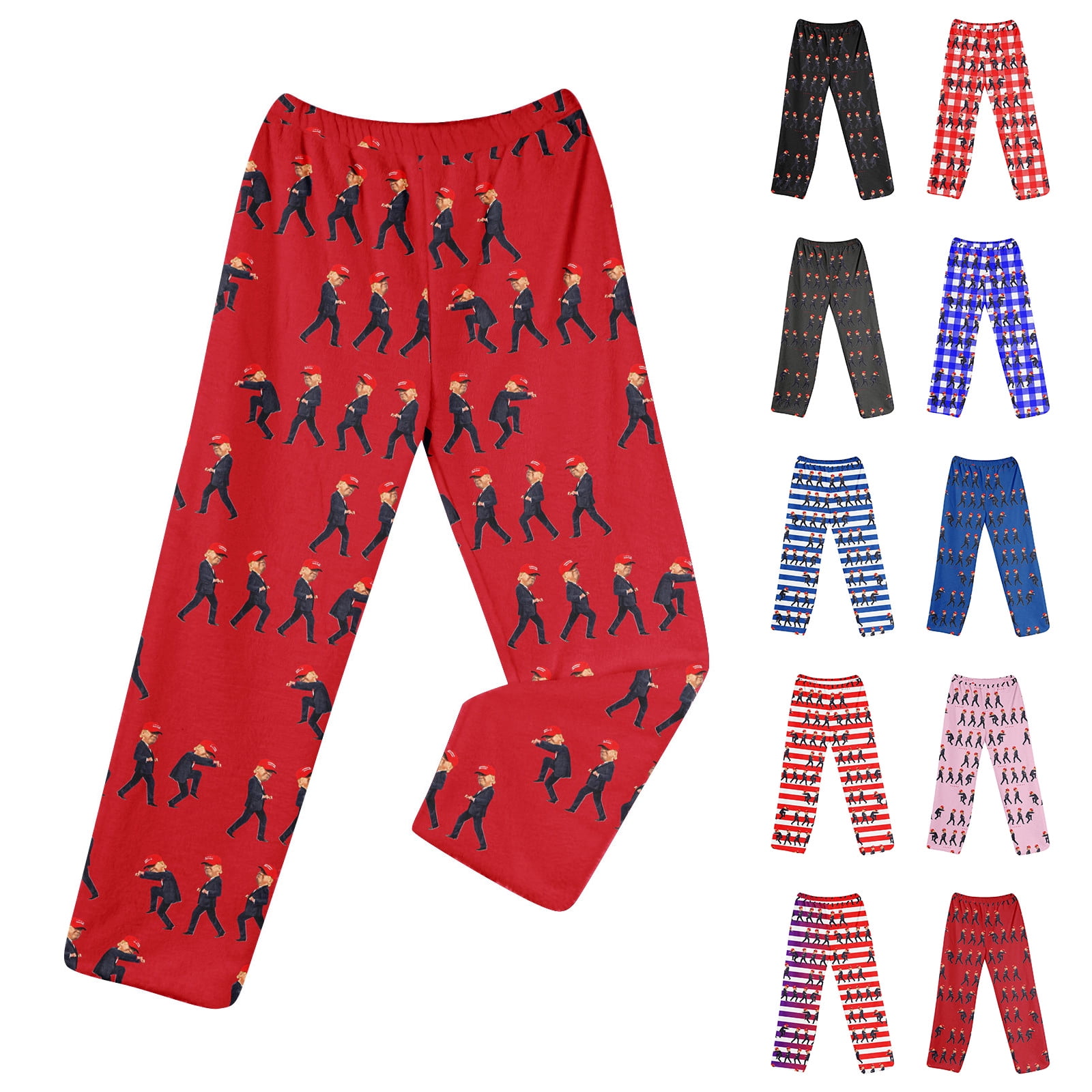 Tplvbz Trump Flannel Pajama Pants Women Holiday Wide Leg Fuzzy Trump ...