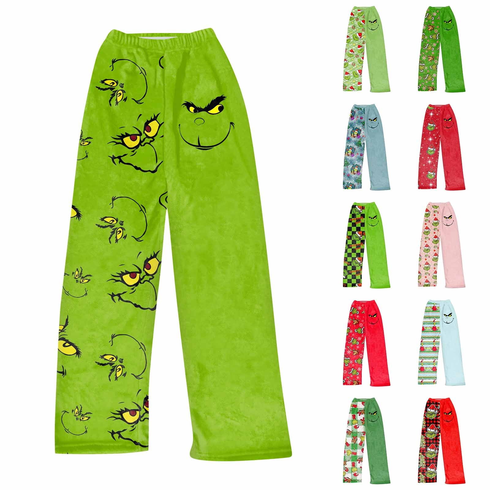 Tplvbz Women's Flannel Grinch Christmas Pajama Pants Holiday Elastic ...