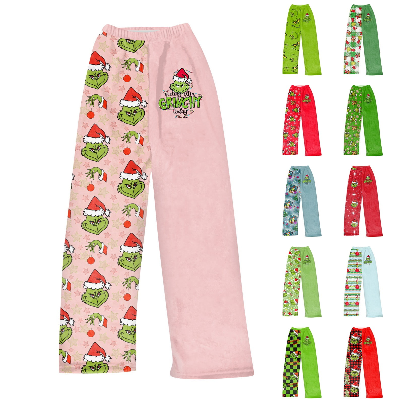 Tplvbz Women's Flannel Grinch Christmas Pajama Pants Holiday Elastic ...