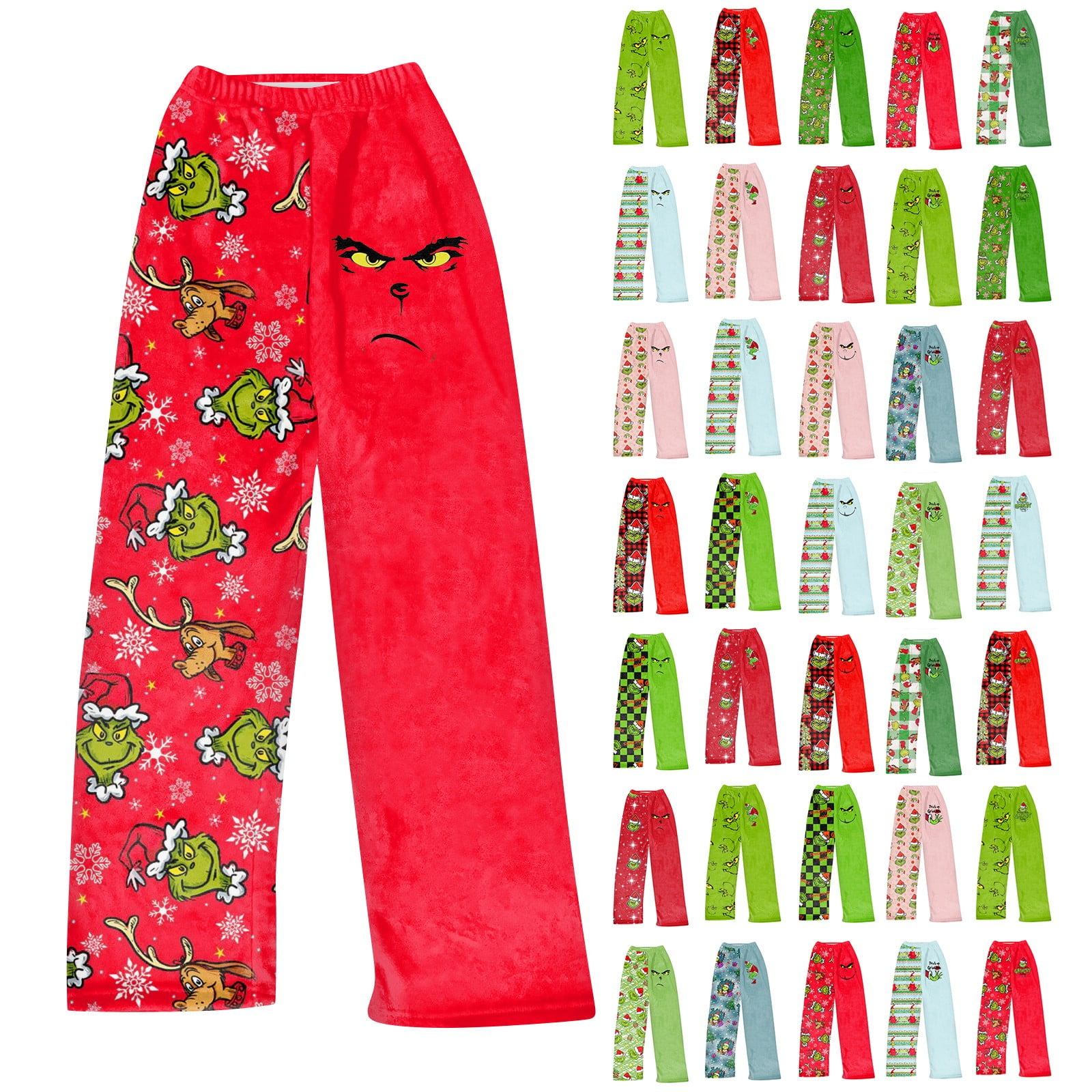 Tplvbz Women's Flannel Grinch Christmas Pajama Pants Holiday Elastic ...