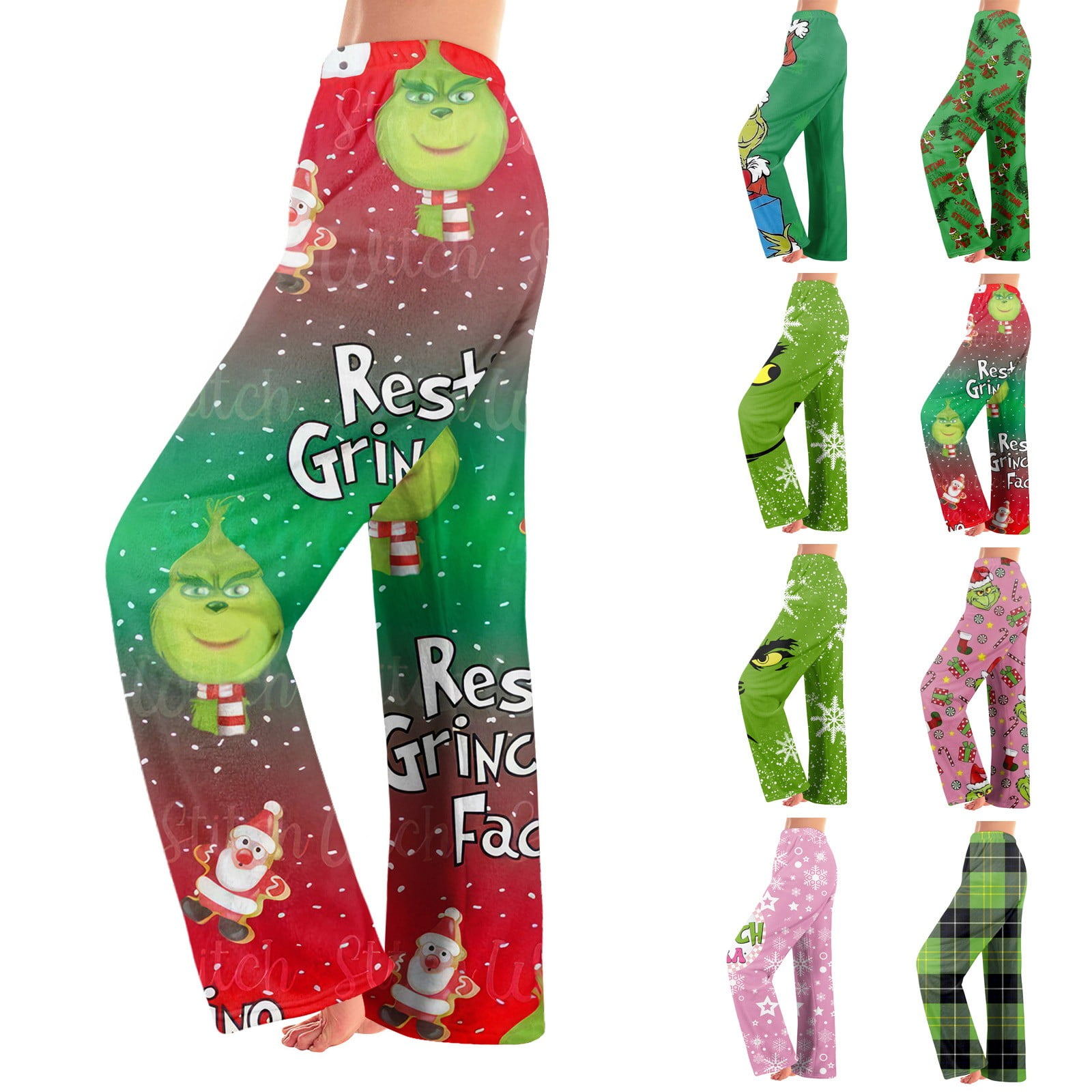 Tplvbz Womens Flannel Grinch Christmas Pajama Pants Holiday Elastic ...