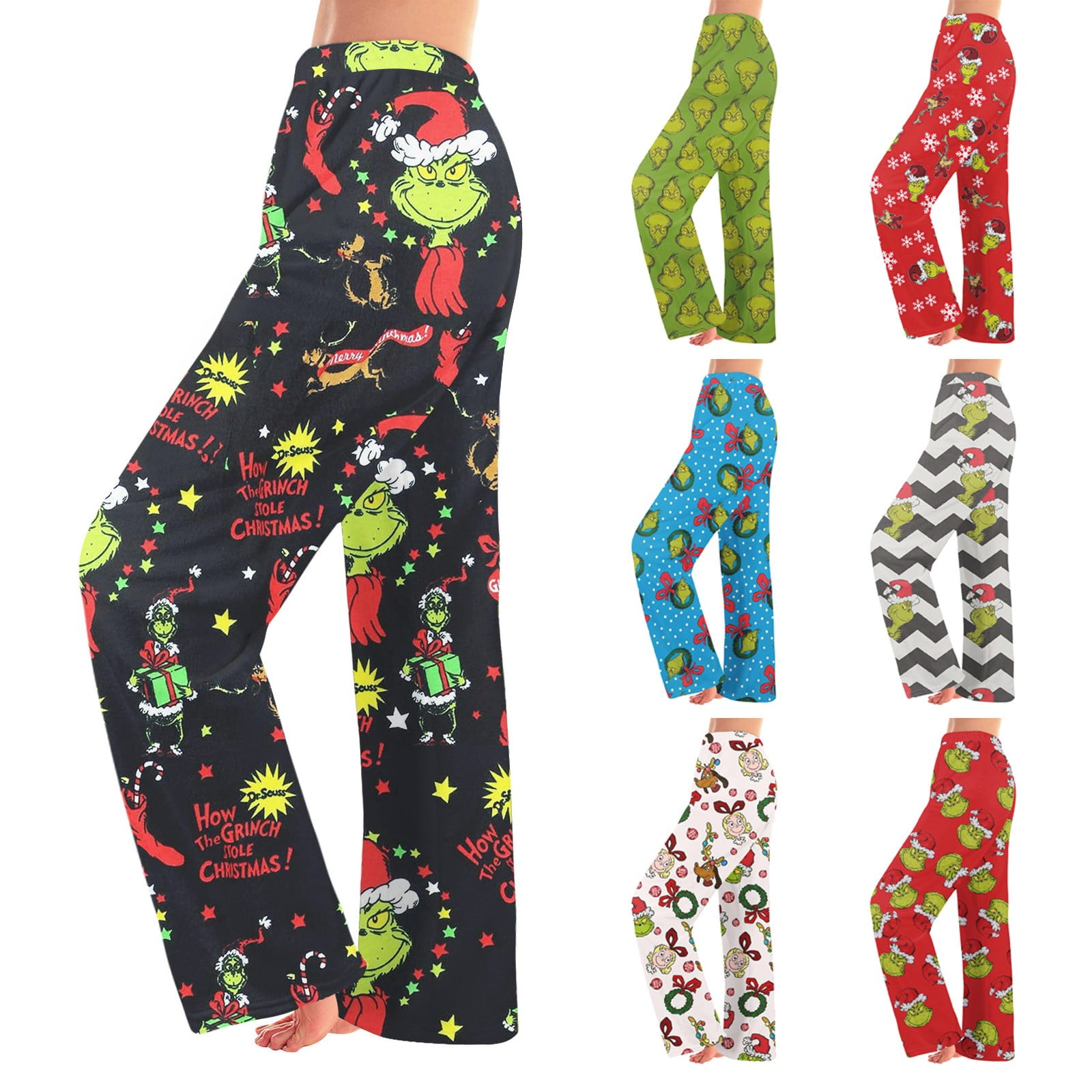 Tplvbz Womens Flannel Grinch Christmas Pajama Pants Holiday Elastic ...
