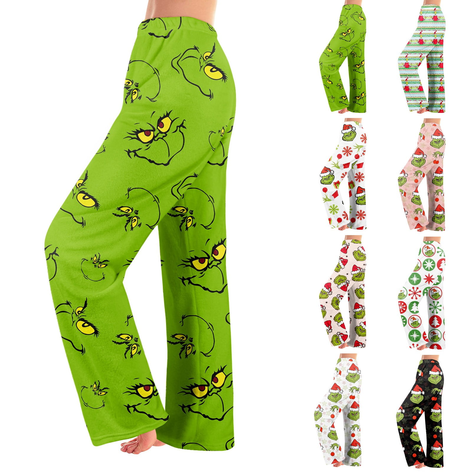 Tplvbz Womens Flannel Grinch Christmas Pajama Pants Holiday Elastic ...