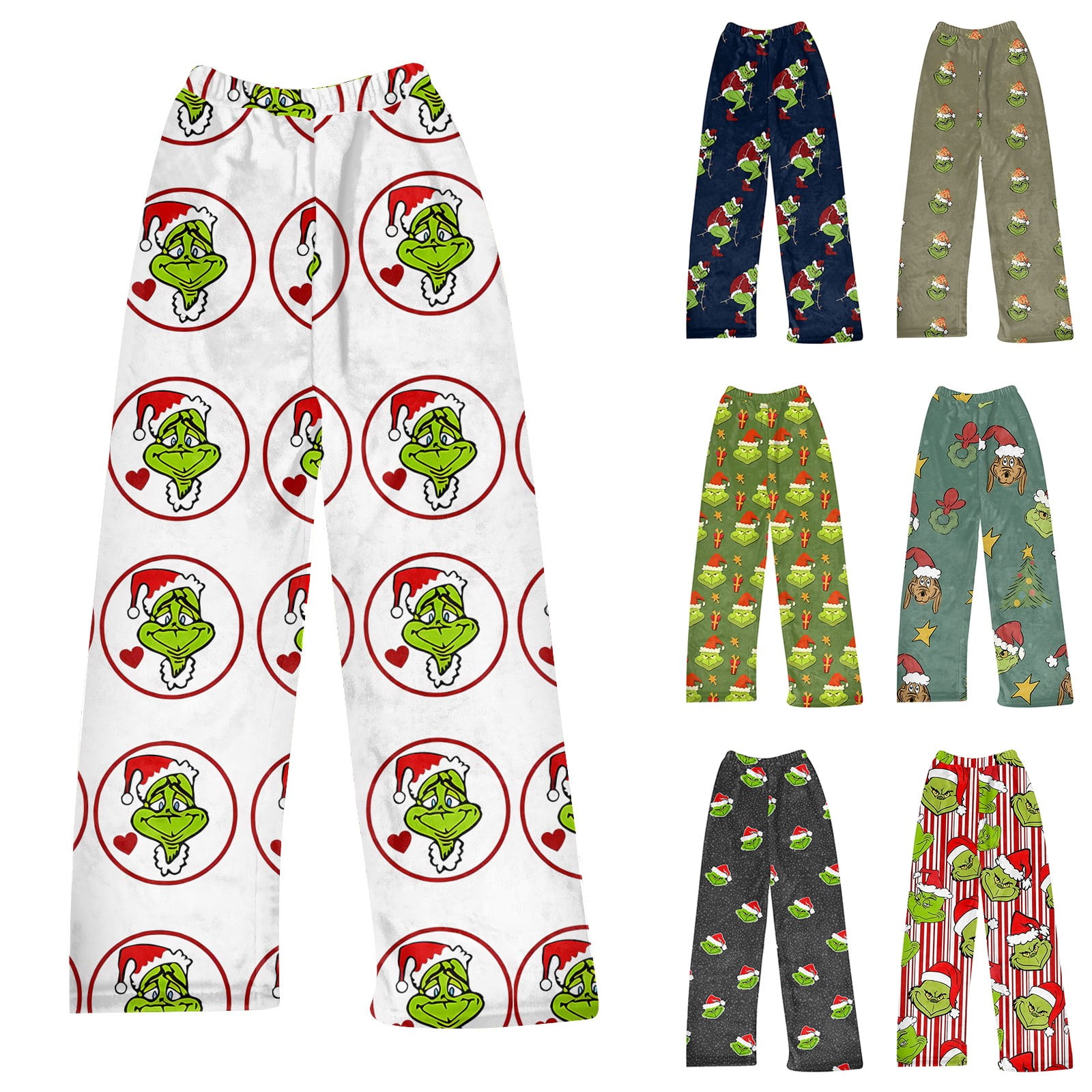 Tplvbz Womens Flannel Grinch Christmas Pajama Pants Holiday Elastic ...
