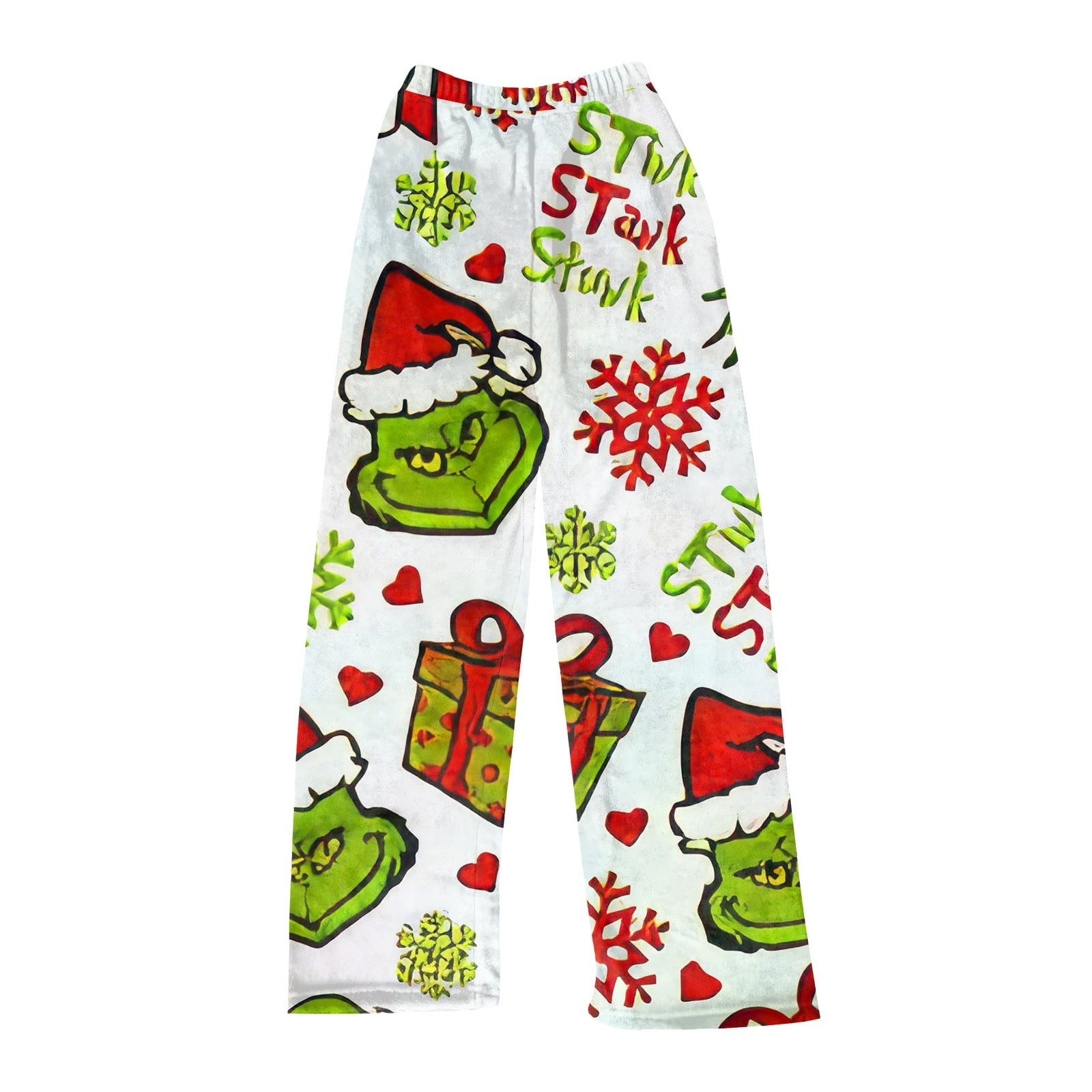 Tplvbz Womens Flannel Grinch Christmas Pajama Pants Holiday Elastic ...