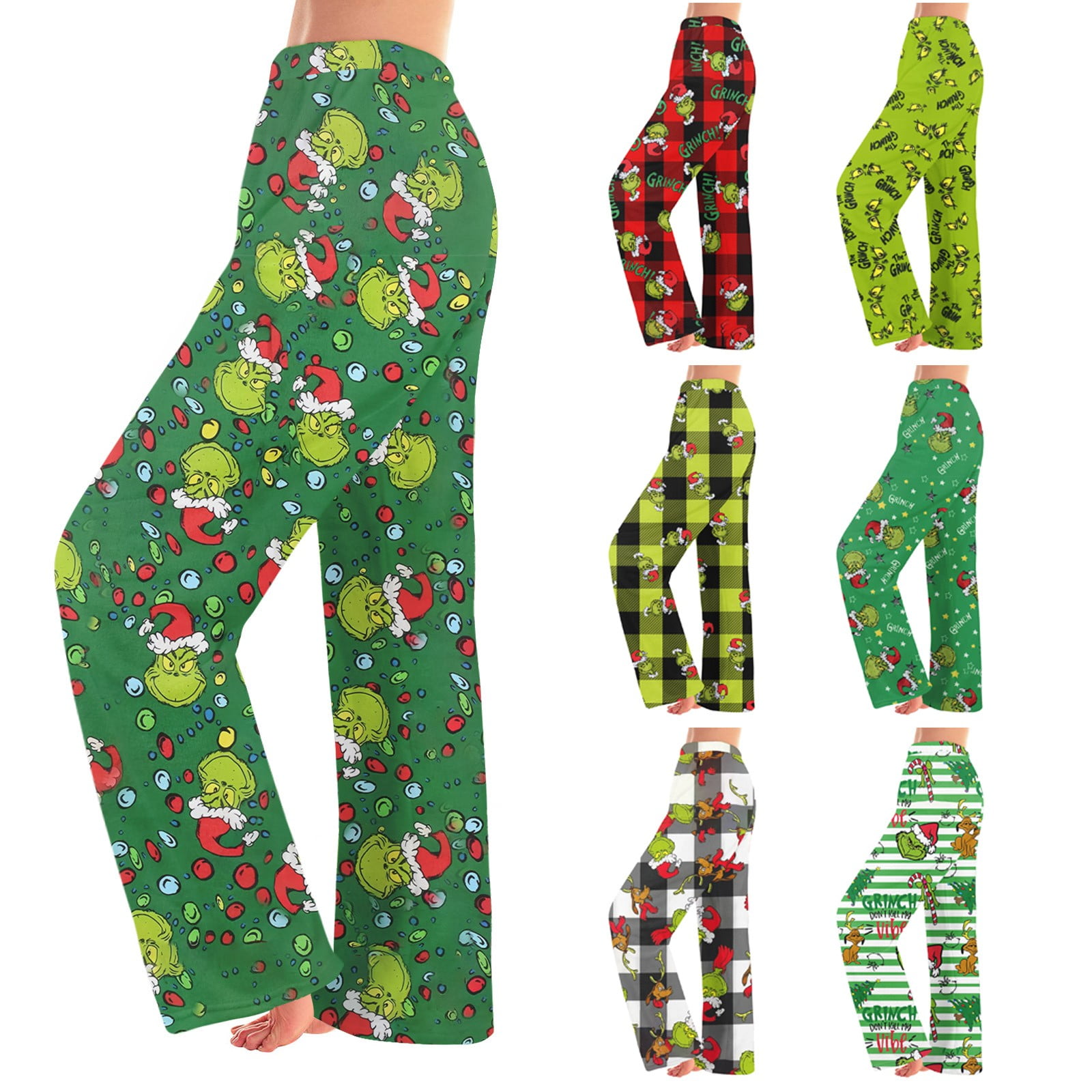 Tplvbz Womens Flannel Grinch Christmas Pajama Pants Holiday Elastic ...