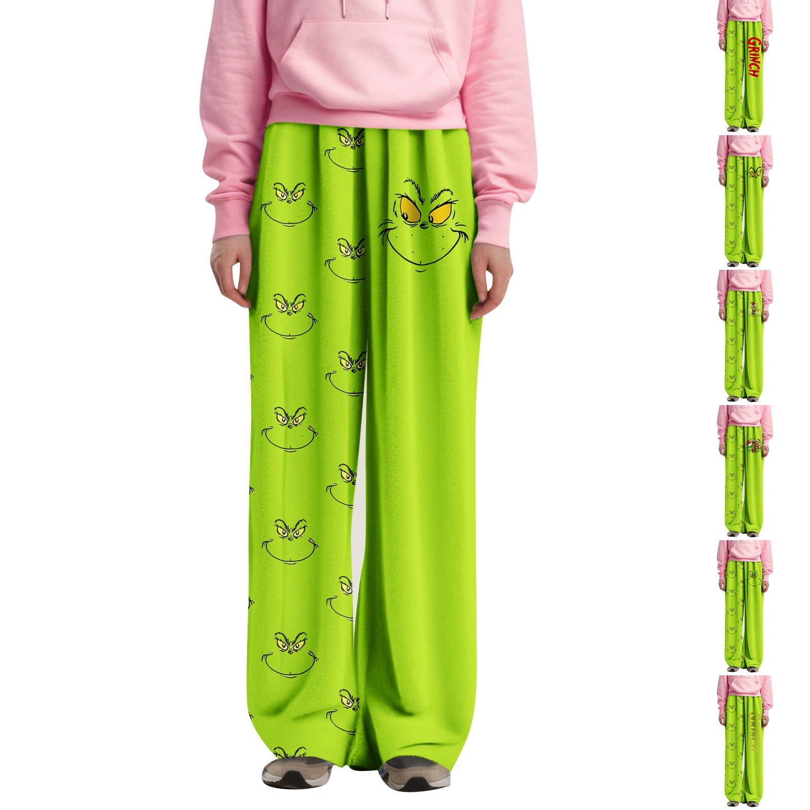 Tplvbz Womens Flannel Grinch Christmas Pajama Pants Holiday Elastic ...