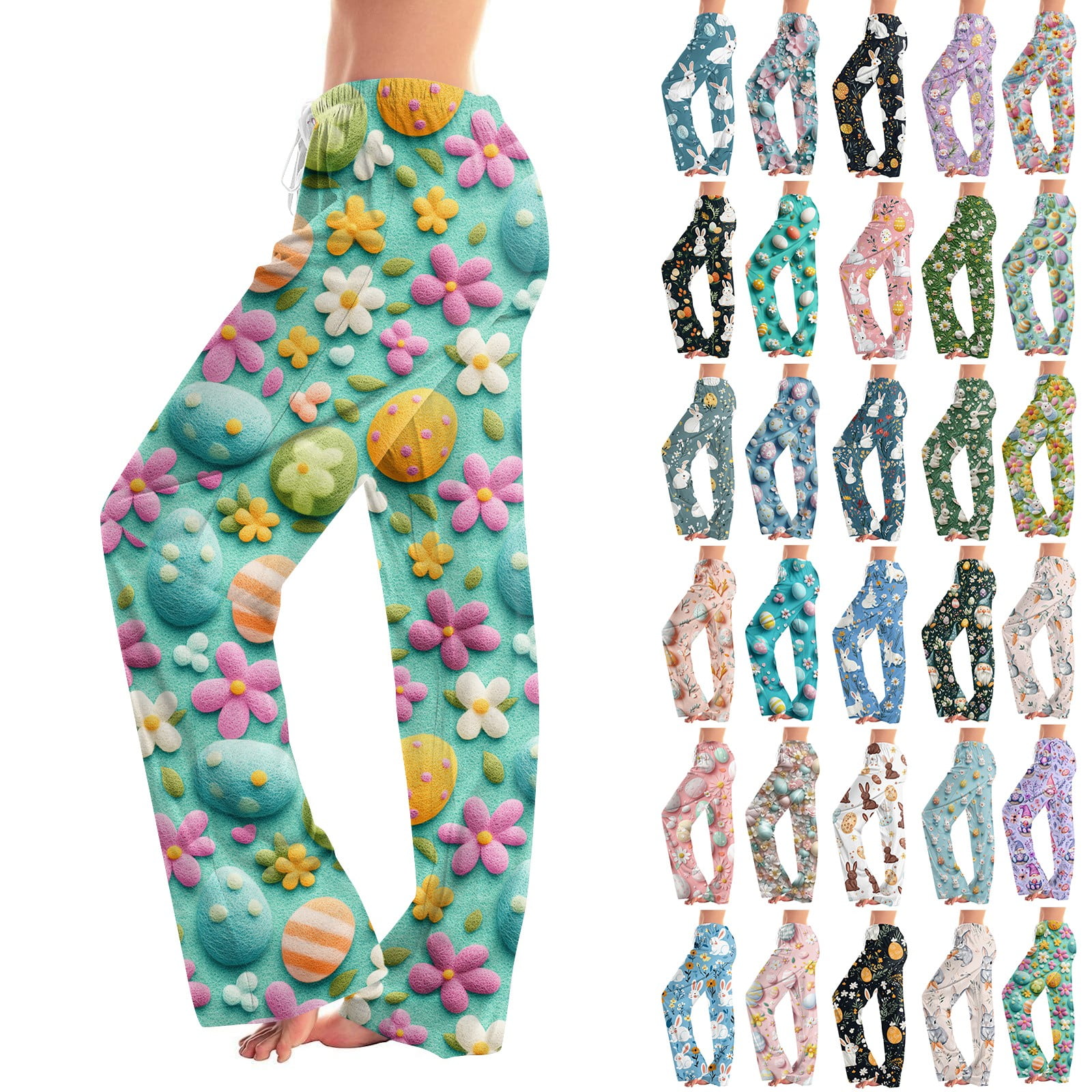 Tplvbz Womens Pajama Pants Easter Bunny Funny Holiday Eggs Pj Pants ...