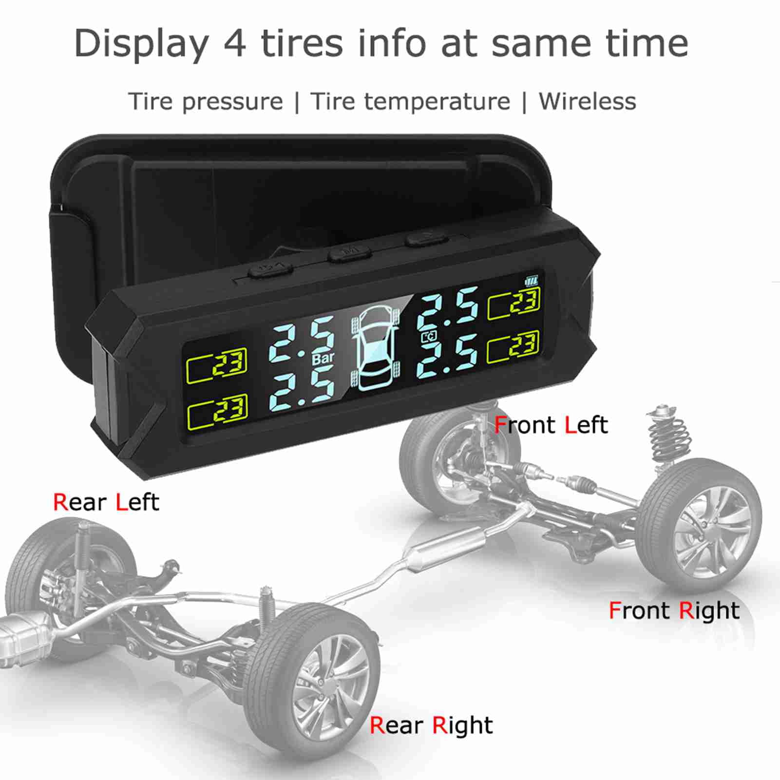 Tpms Tire Pressure Monitoring LCD Screen Auto Backlight Solar Powered ...