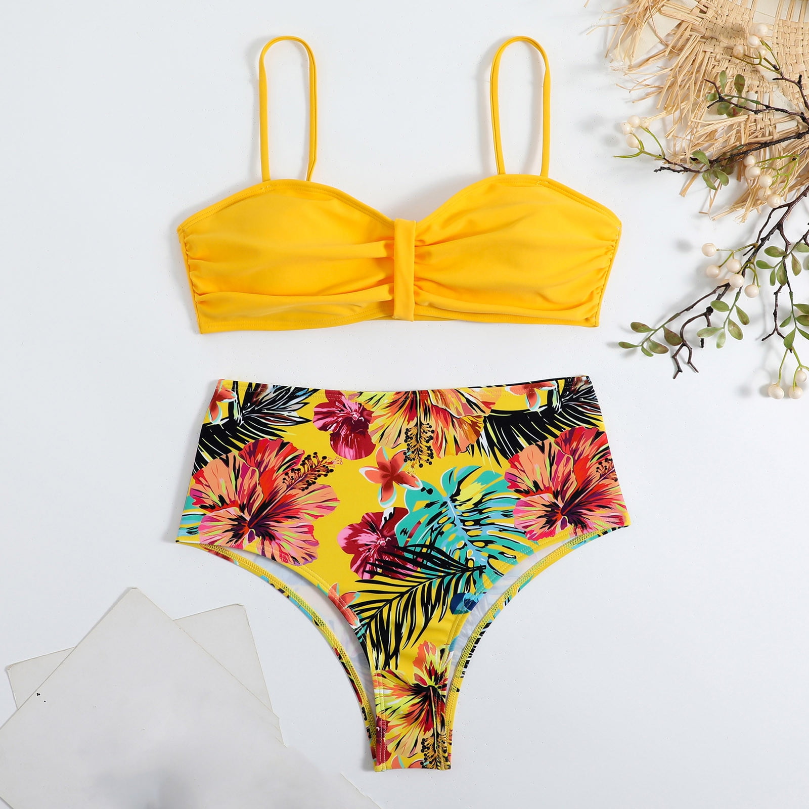 Tponi 2 Piece Swimsuit For Women Two Piece Sets Yellow Clearance Womans